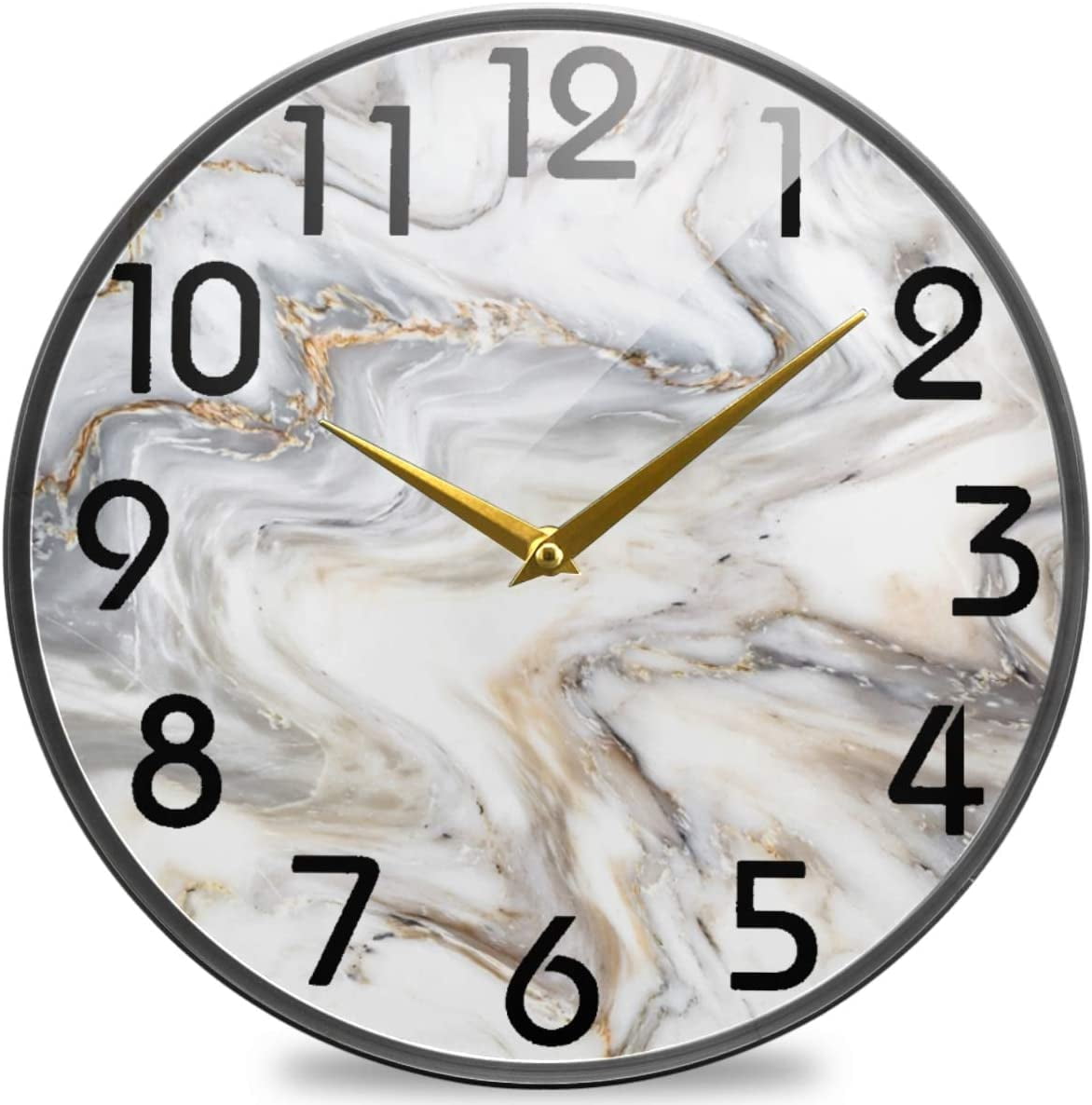 GZHJMY 3D Marble Stone Print Round Wall Clock, 9.5 Inch Silent Battery ...