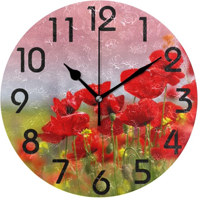GZHJMY 3D Red Poppy Flowers Field Round Wall Clock, 9.5 Inch Battery ...