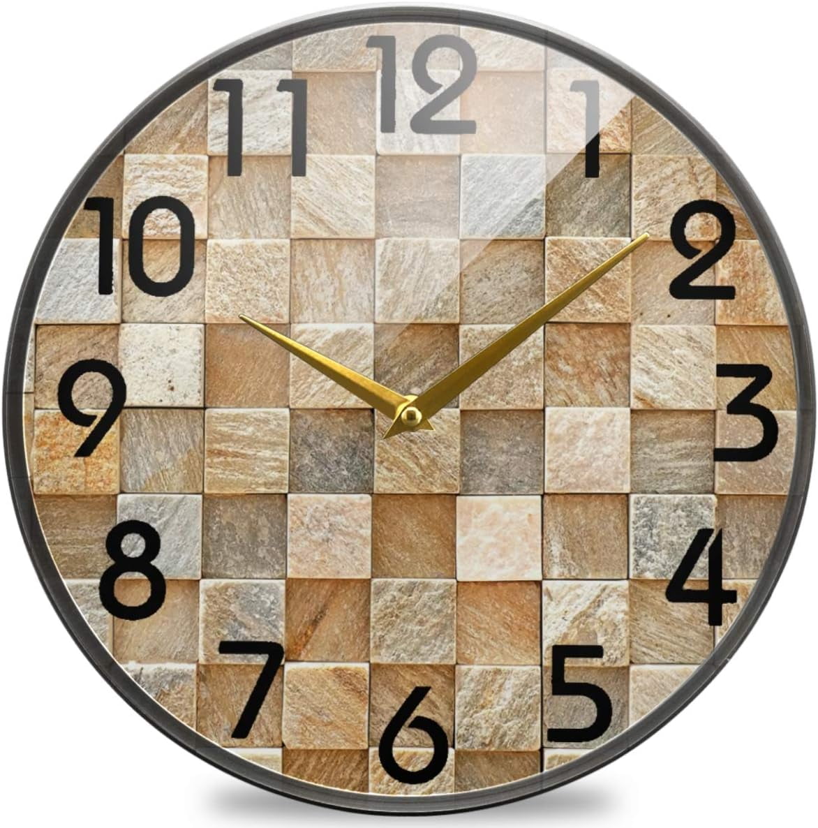 GZHJMY 3D Small Squares Stone Wall Print Round Wall Clock, 9.5 Inch ...