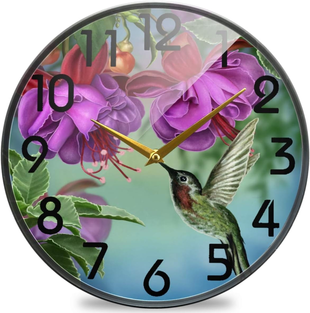 GZHJMY 3D Spring Hummingbird Blooming Flower Print Round Wall Clock, 9. ...