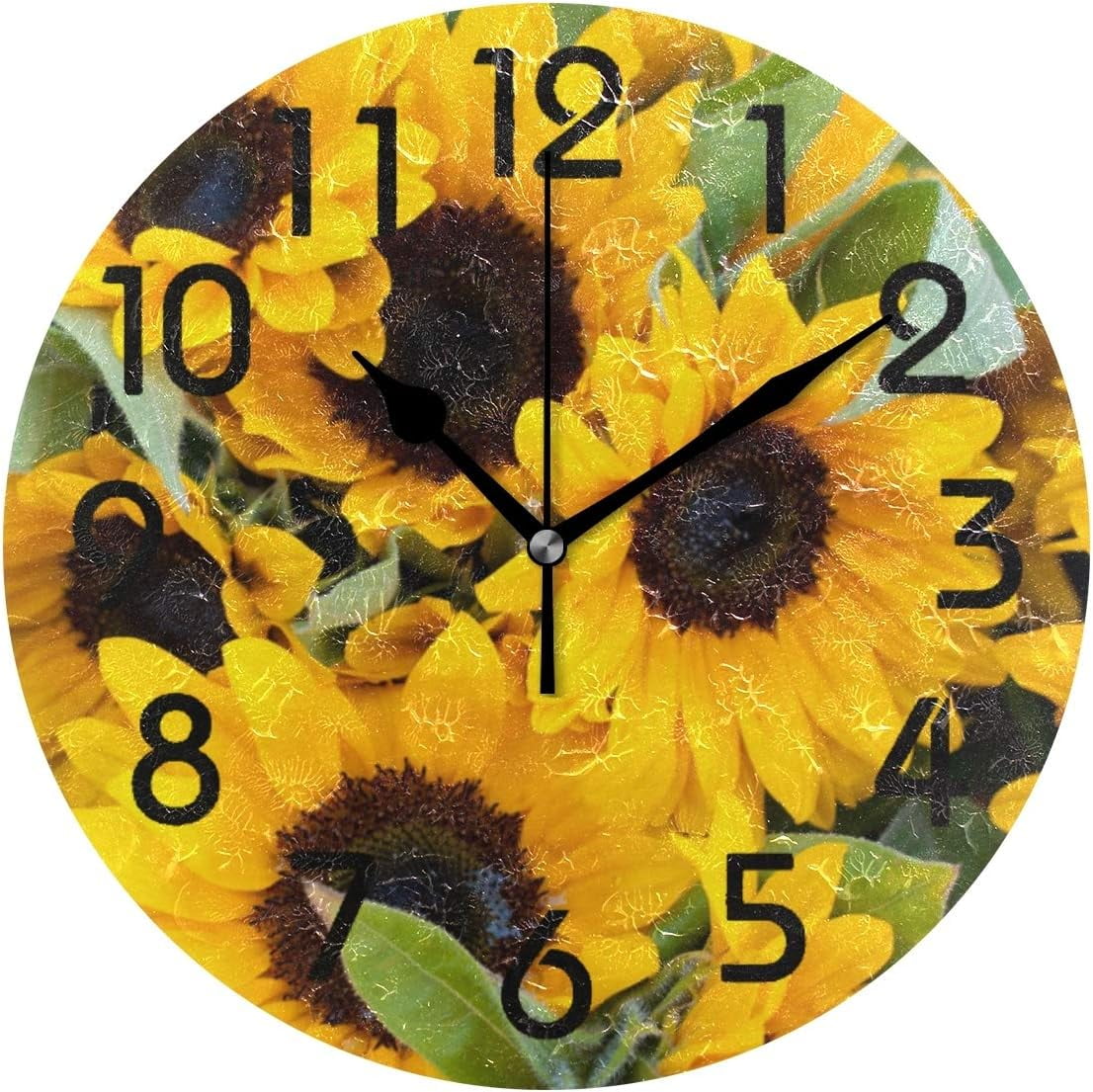 GZHJMY 3D Stylish Beautiful Sunflowers Print Round Wall Clock, 9.5 Inch ...