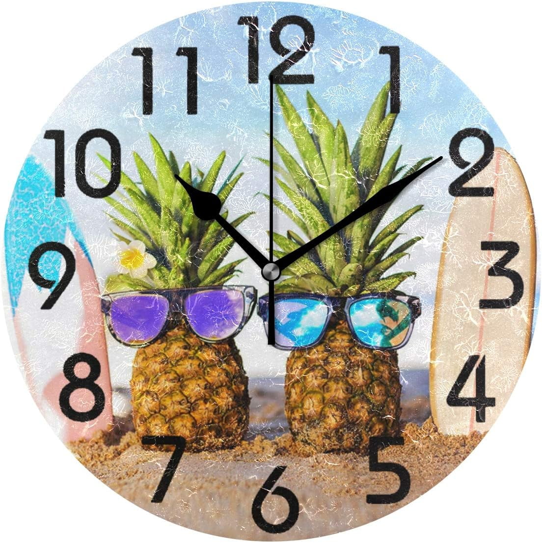 GZHJMY 3D Summer Beach Surf Pineapples Round Wall Clock, 9.5 Inch ...