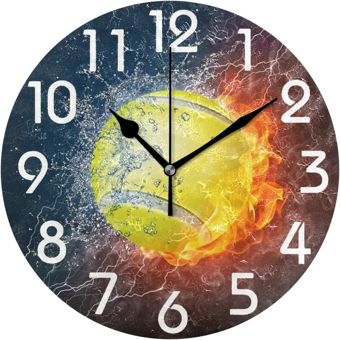 GZHJMY 3D Tennis Ball in Fire and Water Print Round Wall Clock ...