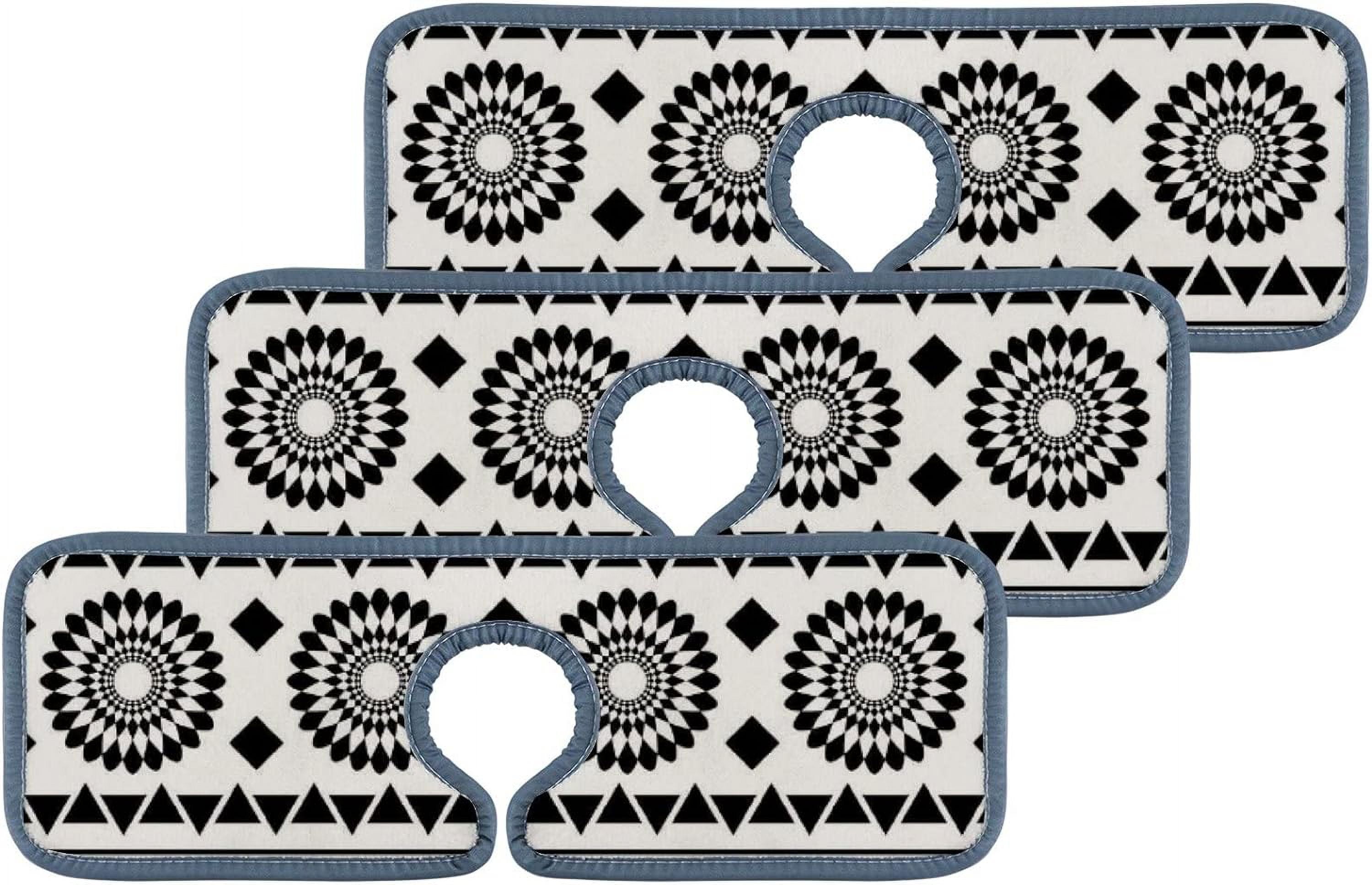 GZHJMY 3PCS Faucet Absorbent Mat, Black White Boho Style Washable Sink ...