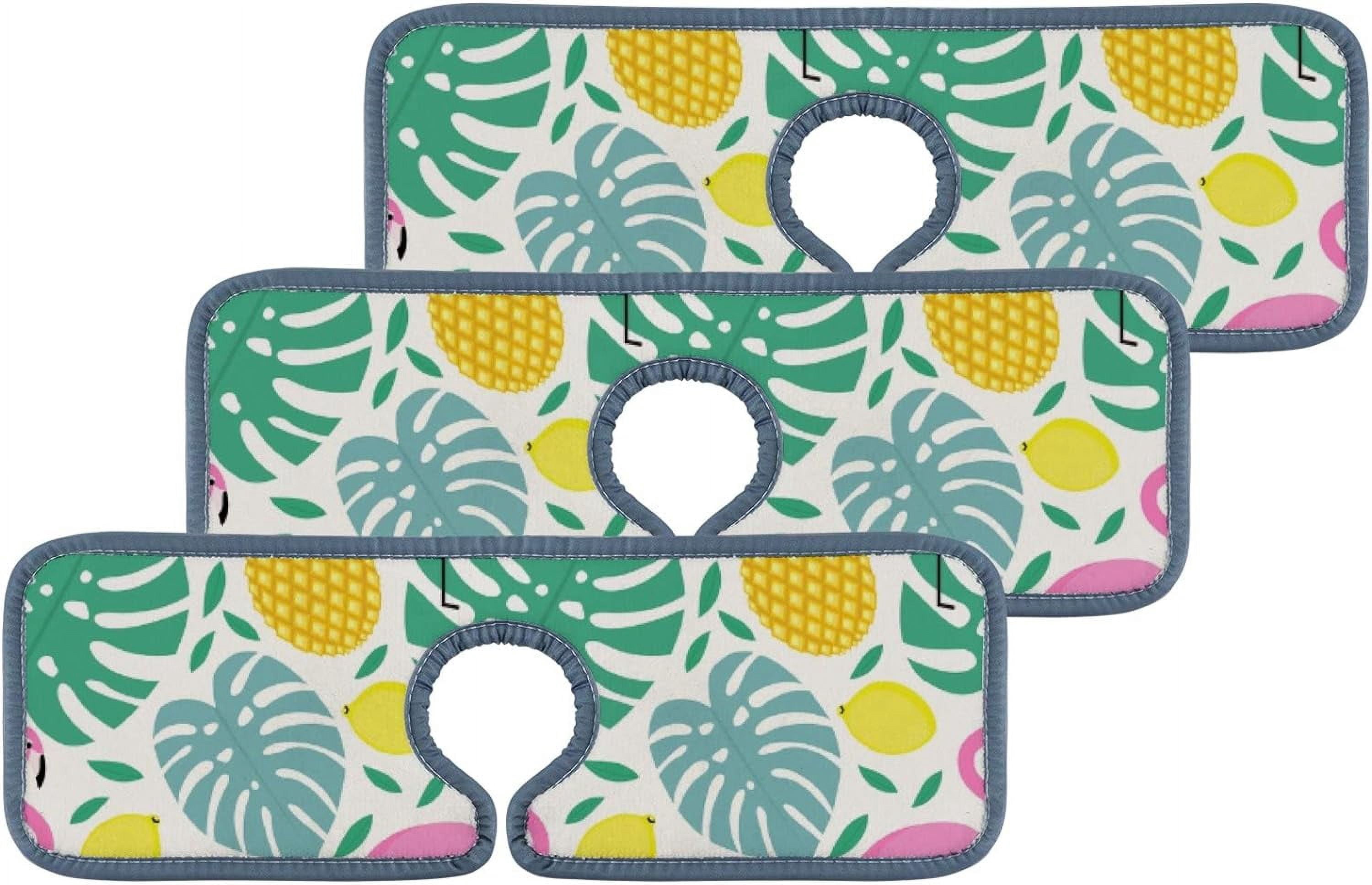 GZHJMY 3PCS Faucet Absorbent Mat, Plam Leaves Flamingo And Pineapple ...