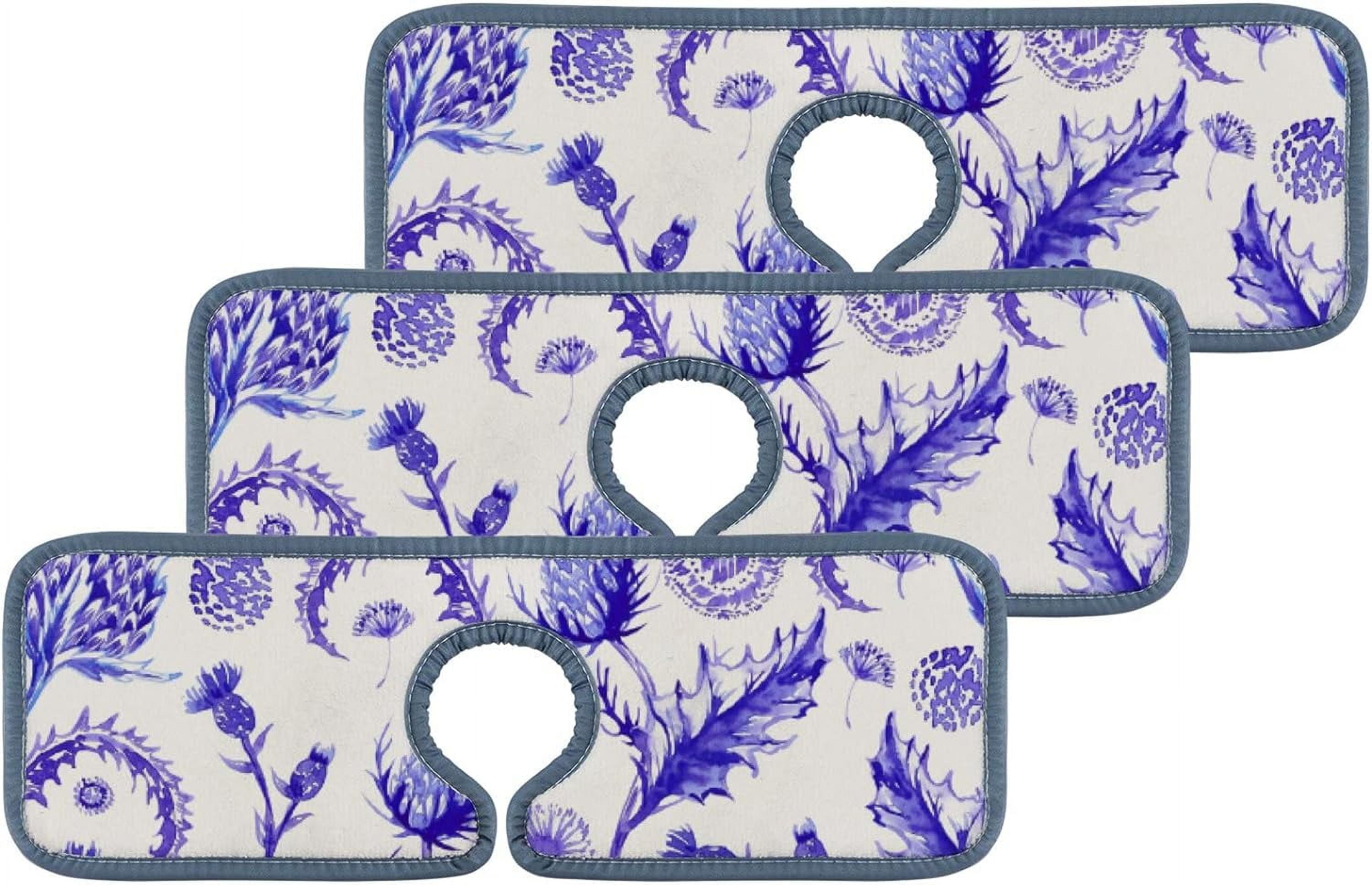 GZHJMY 3PCS Faucet Absorbent Mat, Thistle Watercolor Flowers And Leaf ...