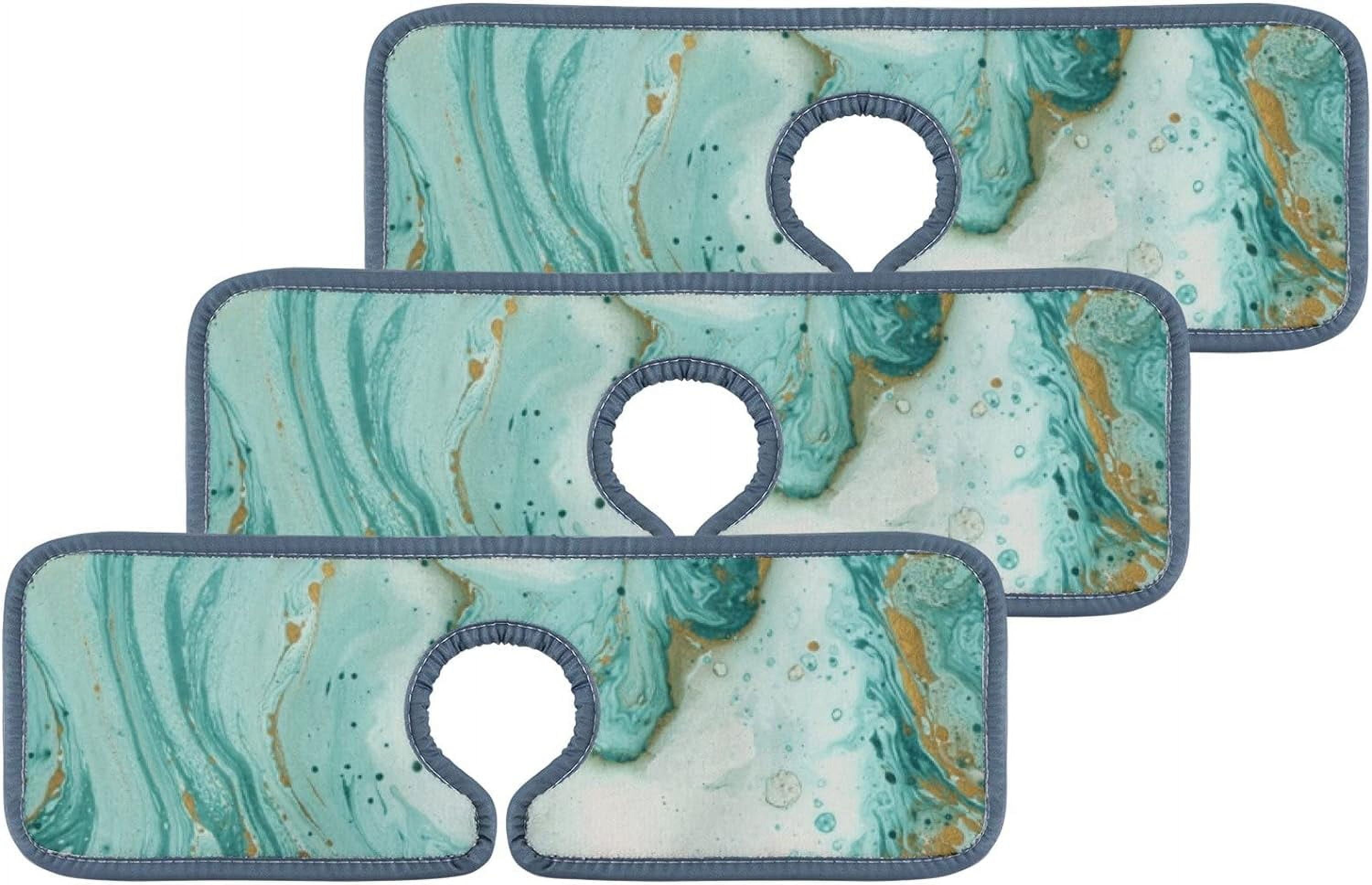 GZHJMY 3PCS Faucet Absorbent Mat, Turquoise Gold Marble Aborbent Sink ...