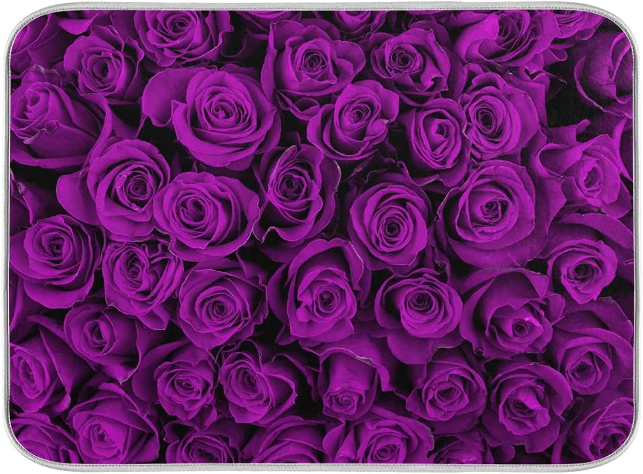 GZHJMY 3d Beautiful Purple Rose Flowers Absorbent Dish Drying Mat, 16 x ...