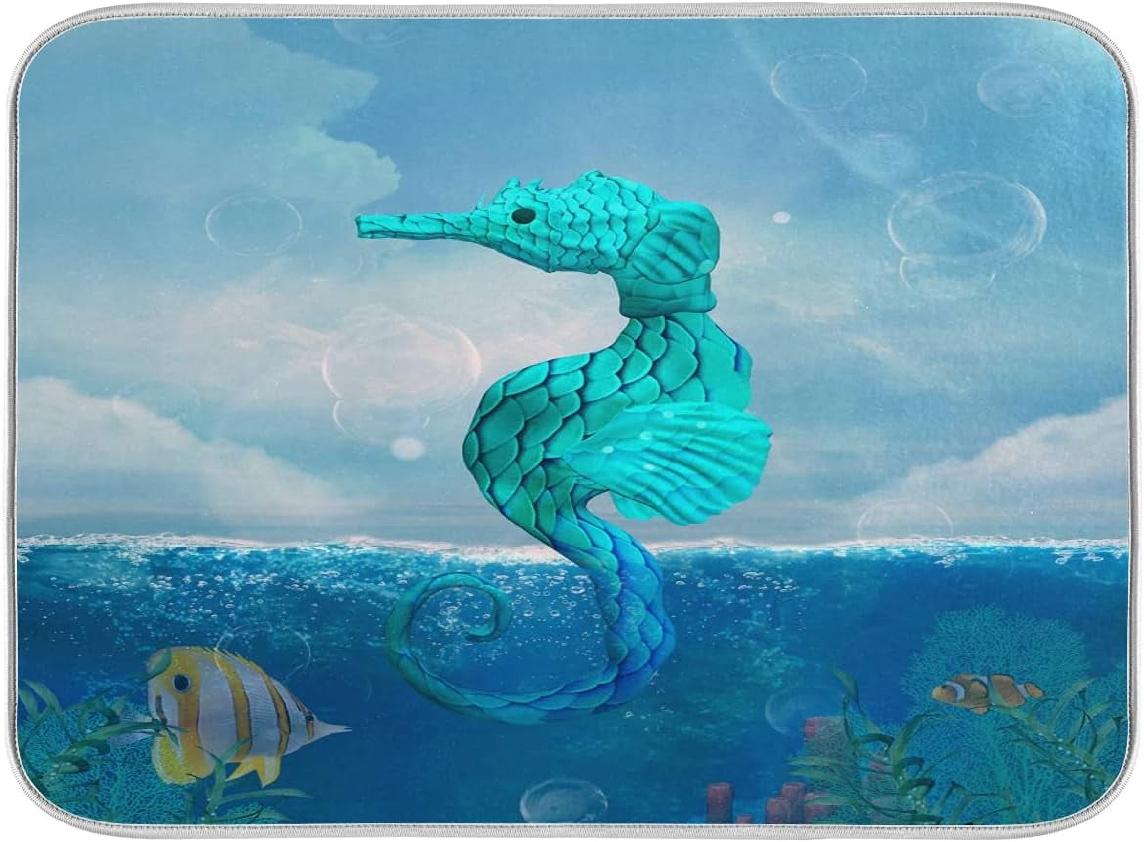 GZHJMY 3d Fantasy Seahorse Fish Dish Drying Mat,16 x 18 Inches ...