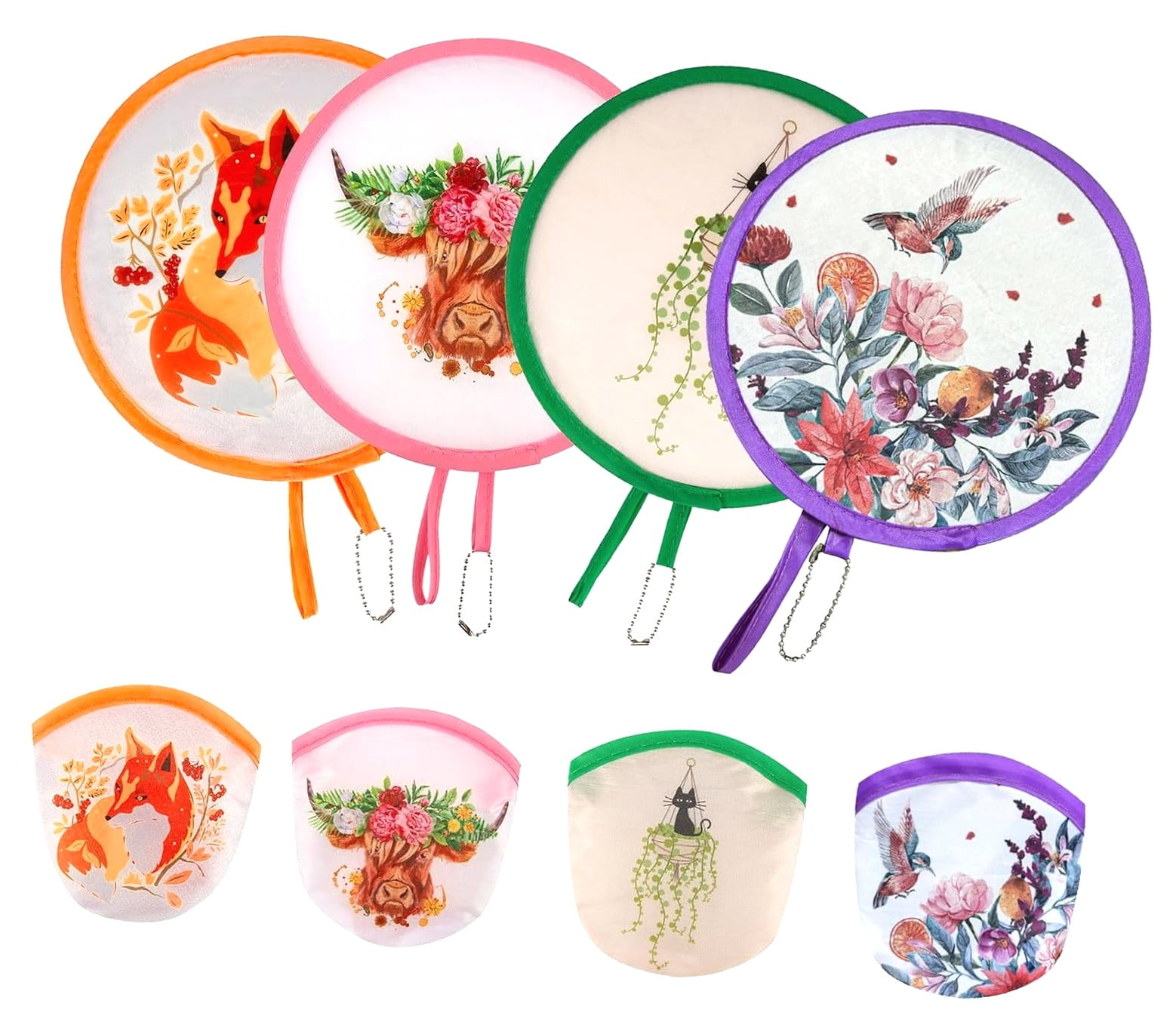 GZHJMY 4 Pcs Round Foldable Hand Fans, 4 Styles Handheld Fans Foldable ...