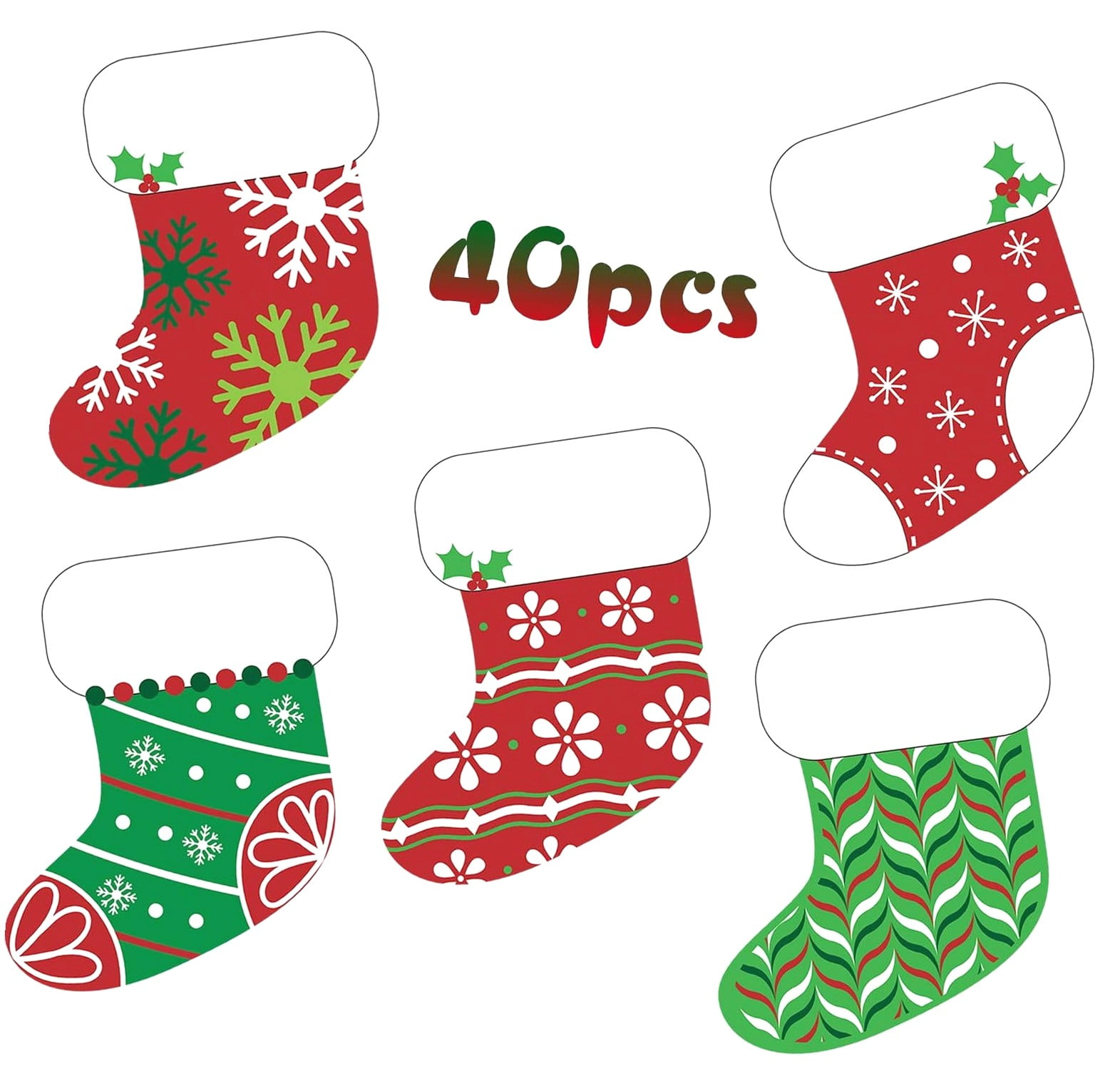 GZHJMY 40 Pieces Christmas Stocking Cut-Outs Assorted Xmas Stocking Cut ...
