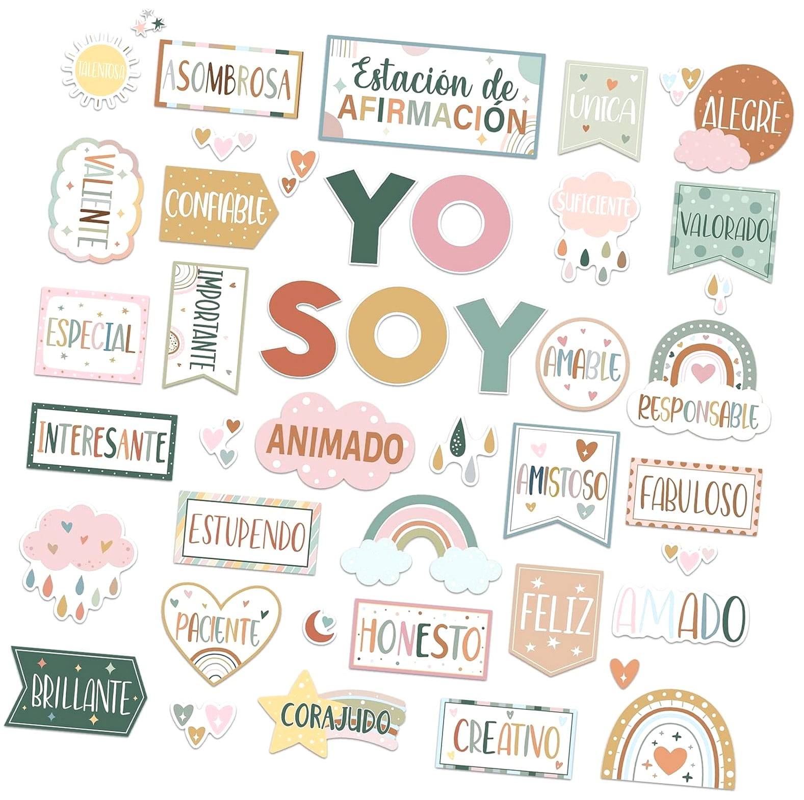 GZHJMY 44 Pcs Affirmation Station Spanish Bulletin Set Motivational ...
