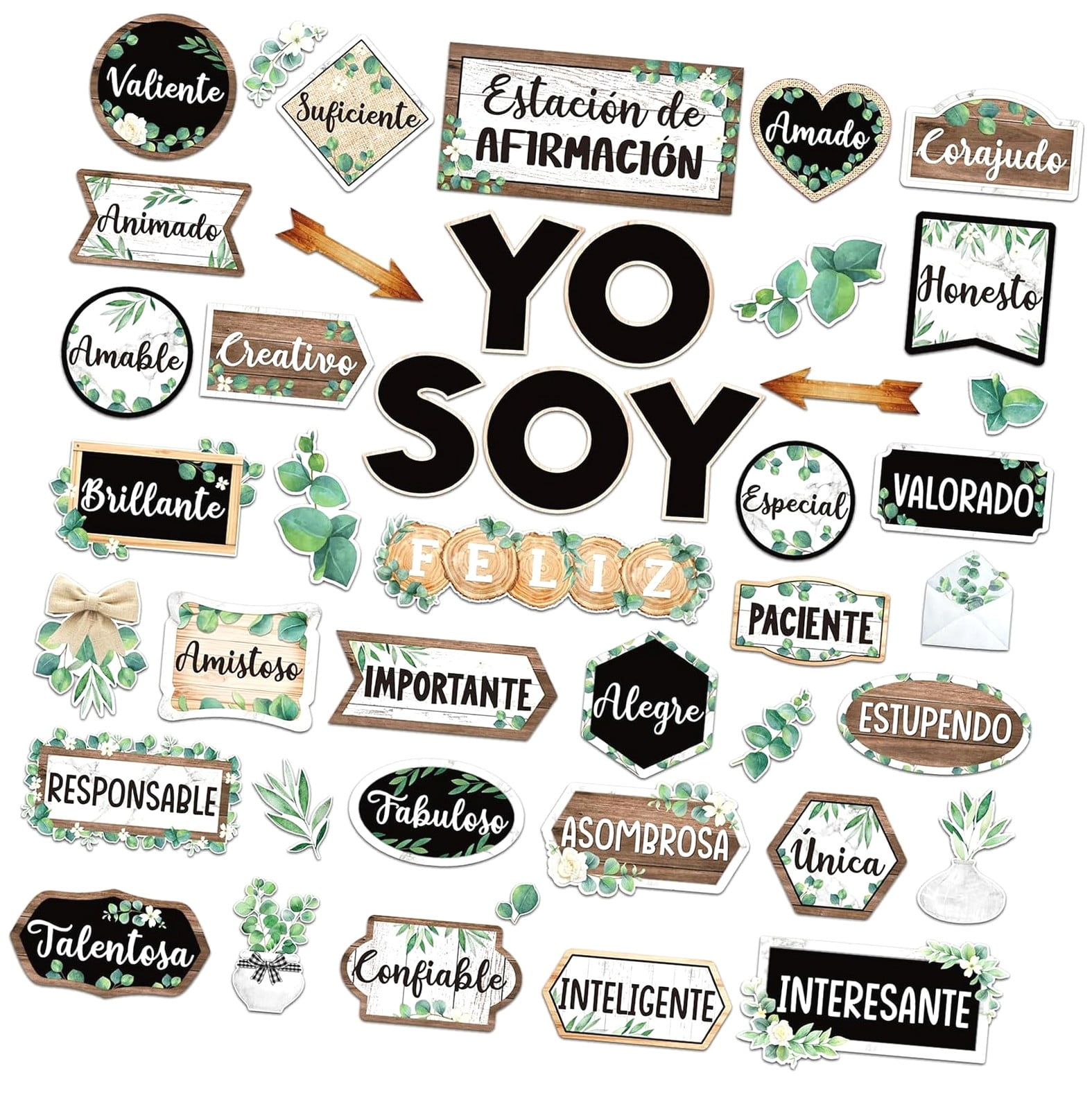 GZHJMY 44 Pcs Affirmation Station Spanish Bulletin Set Motivational ...