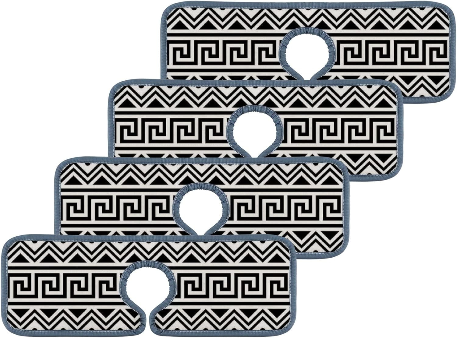 GZHJMY 4PCS Faucet Absorbent Mat, Aztec Ethnic Black and White Washable ...