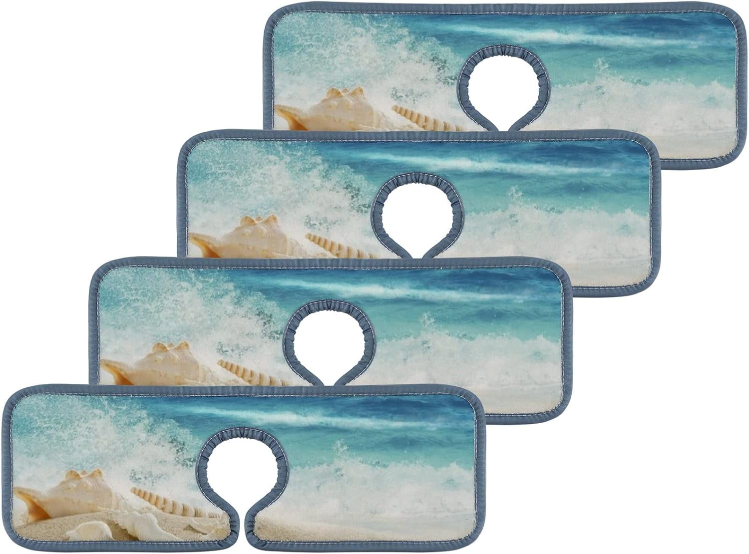GZHJMY 4PCS Faucet Absorbent Mat, Beach Conch Sea Washable Sink Splash ...