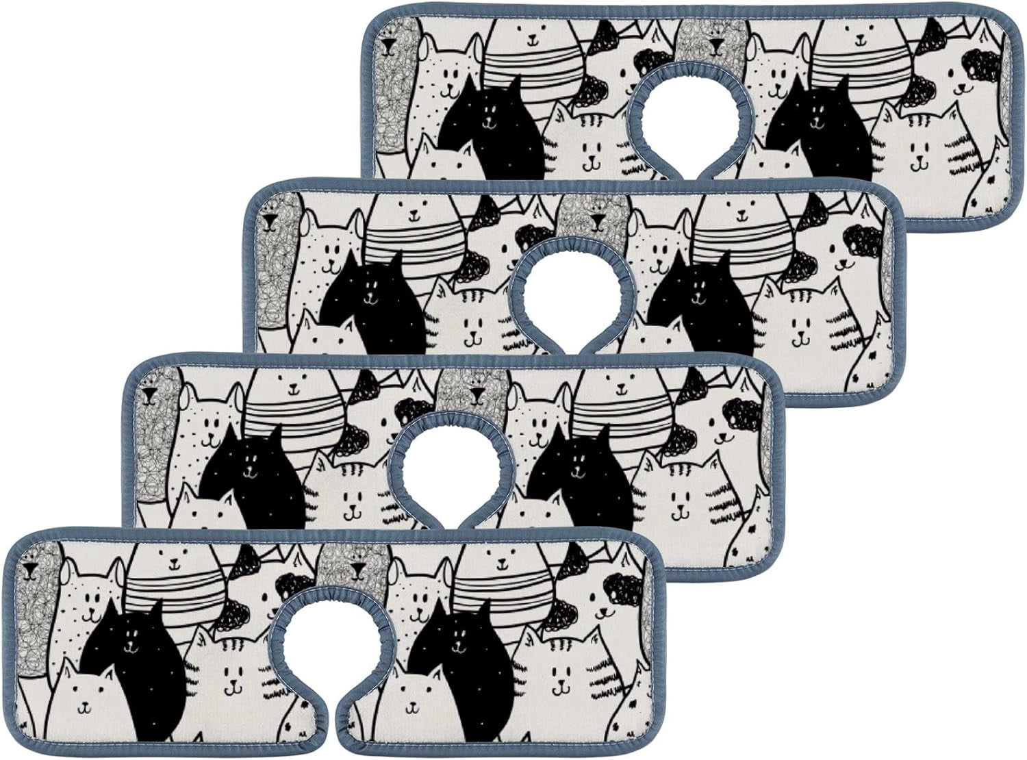 GZHJMY 4PCS Faucet Absorbent Mat, Black And White Cats Washable Sink ...