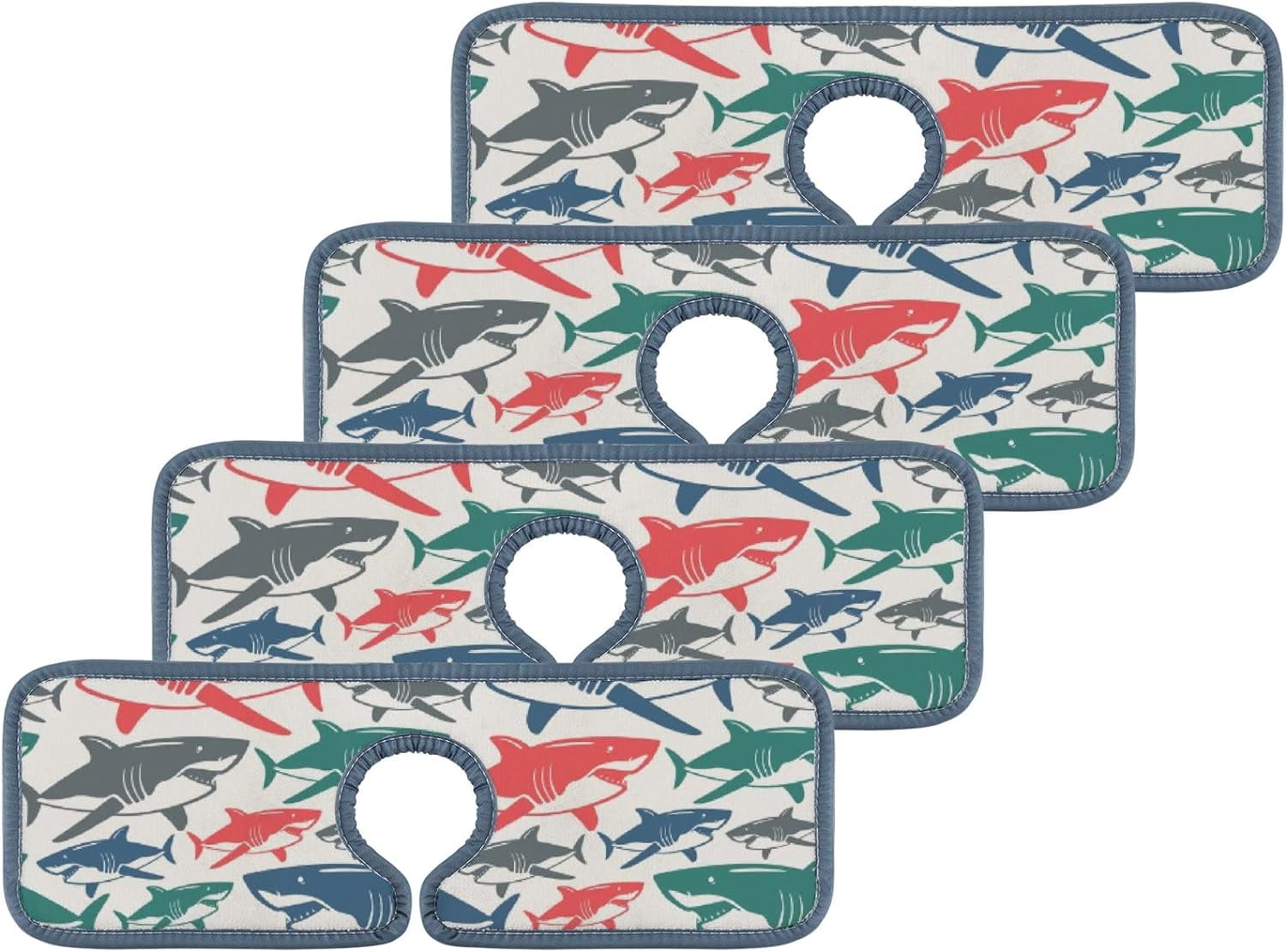 GZHJMY 4PCS Faucet Absorbent Mat, Cartoon Colorful Sharks Washable Sink ...