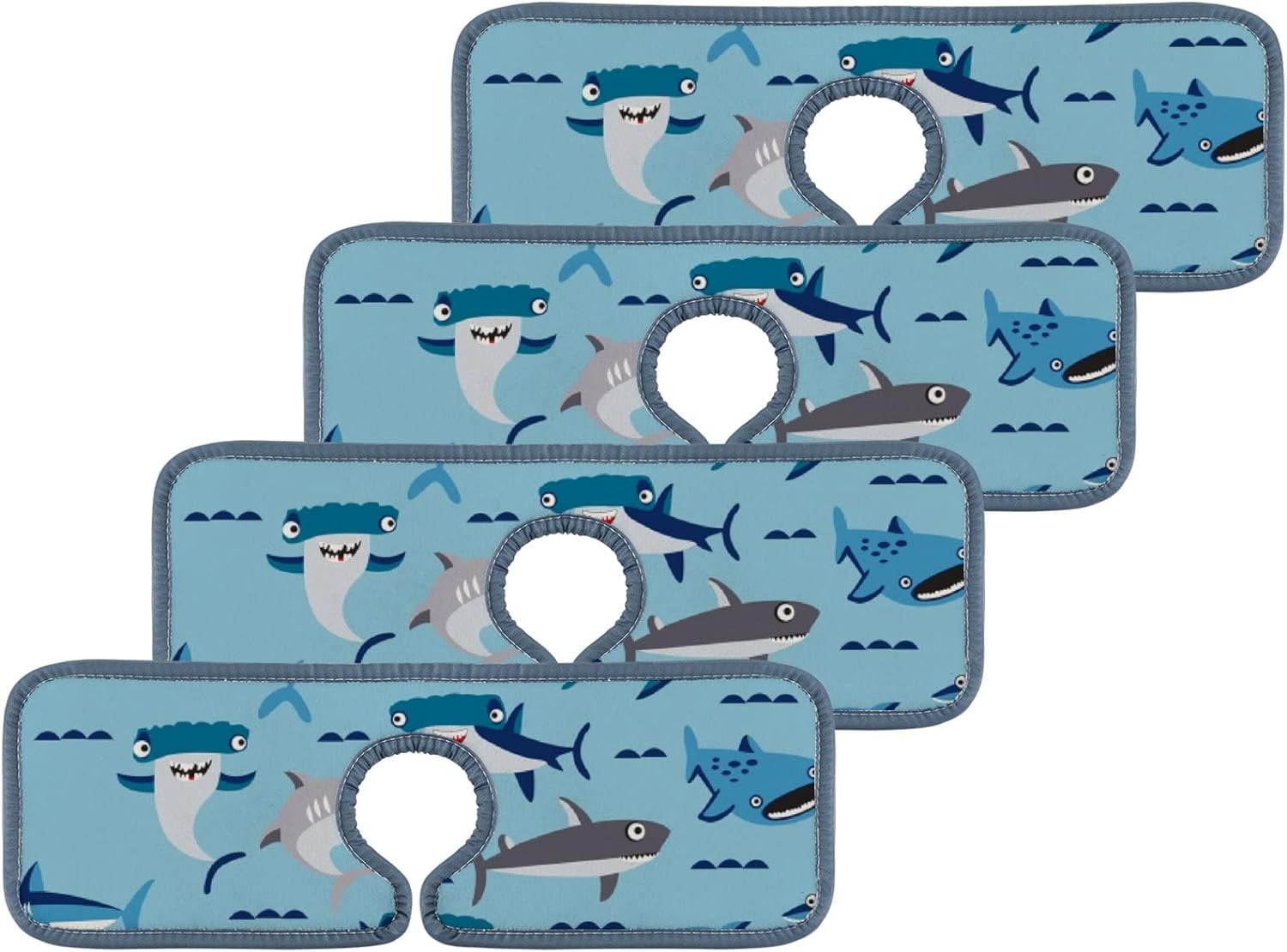 GZHJMY 4PCS Faucet Absorbent Mat, Cartoon Sharks Washable Sink Splash ...