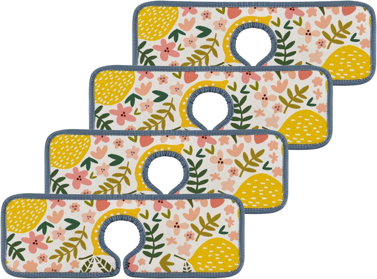 GZHJMY 4PCS Faucet Absorbent Mat, Lemon And Flowers Washable Sink ...