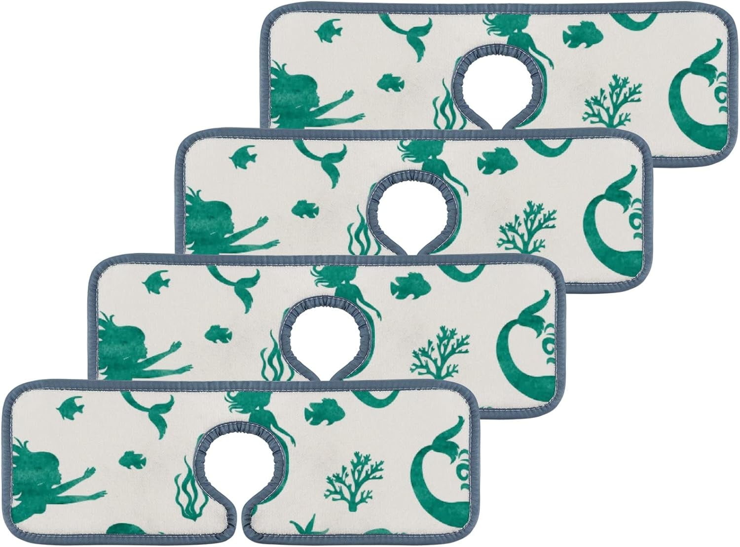 GZHJMY 4PCS Faucet Absorbent Mat, Watercolor Mermaid Seaweed Washable ...