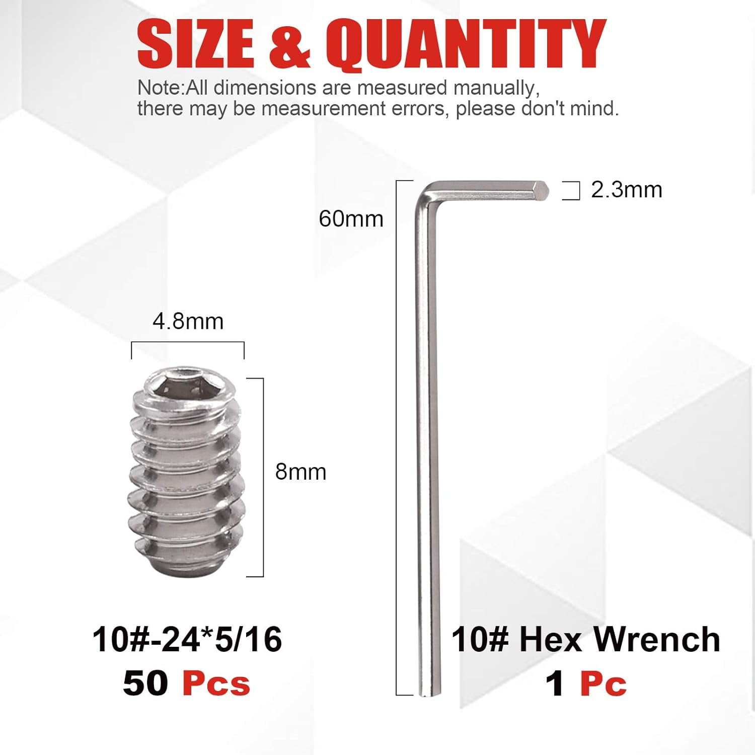 GZHJMY 50-Piece SAE Hex Socket Set Screws Assortment, Including Grub ...