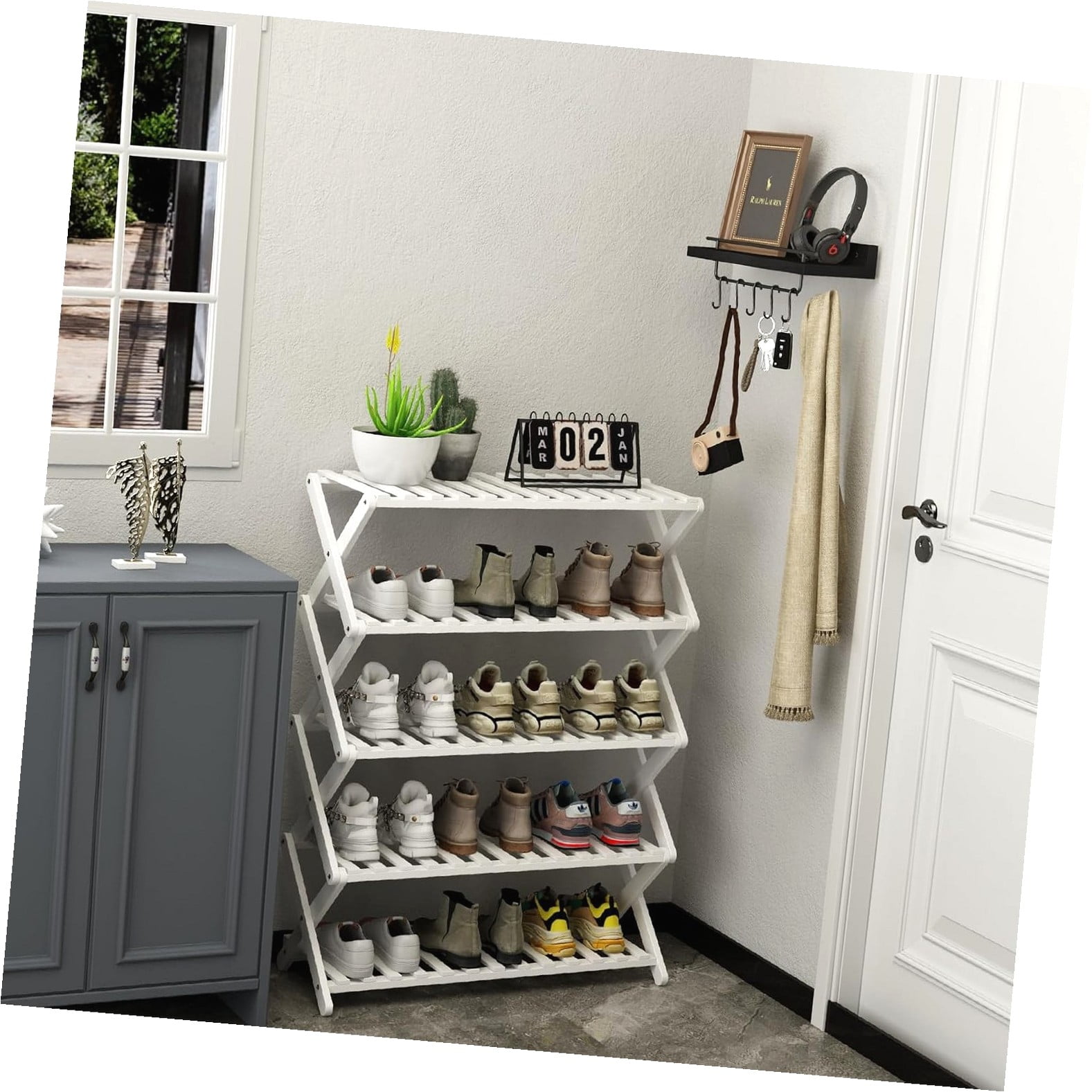 GZHJMY 6-Tier White Shoe Rack Organizer, Foldable Storage, Entryway ...