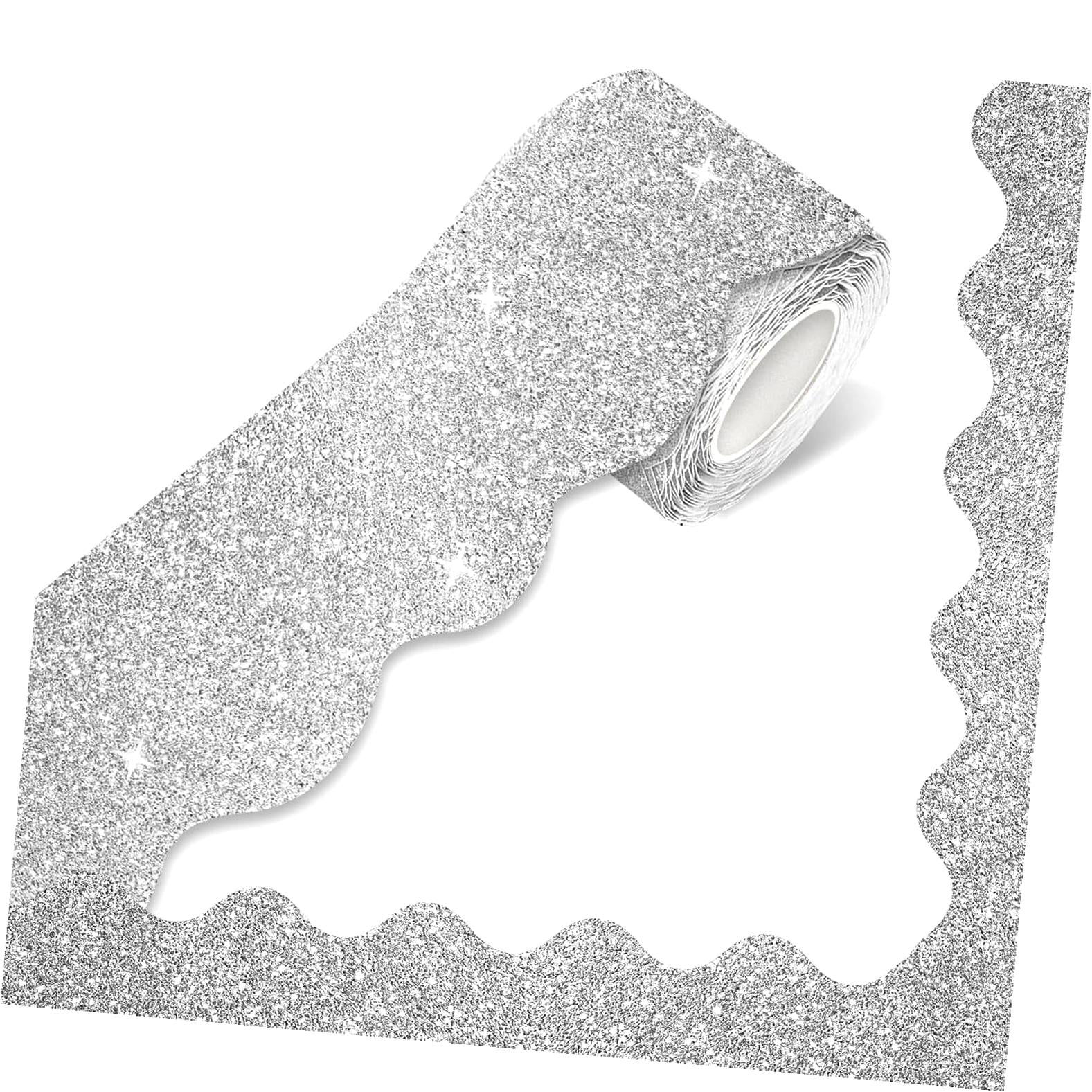 GZHJMY 60 Feet Bulletin Board Borders, Holographic Silver Scalloped ...