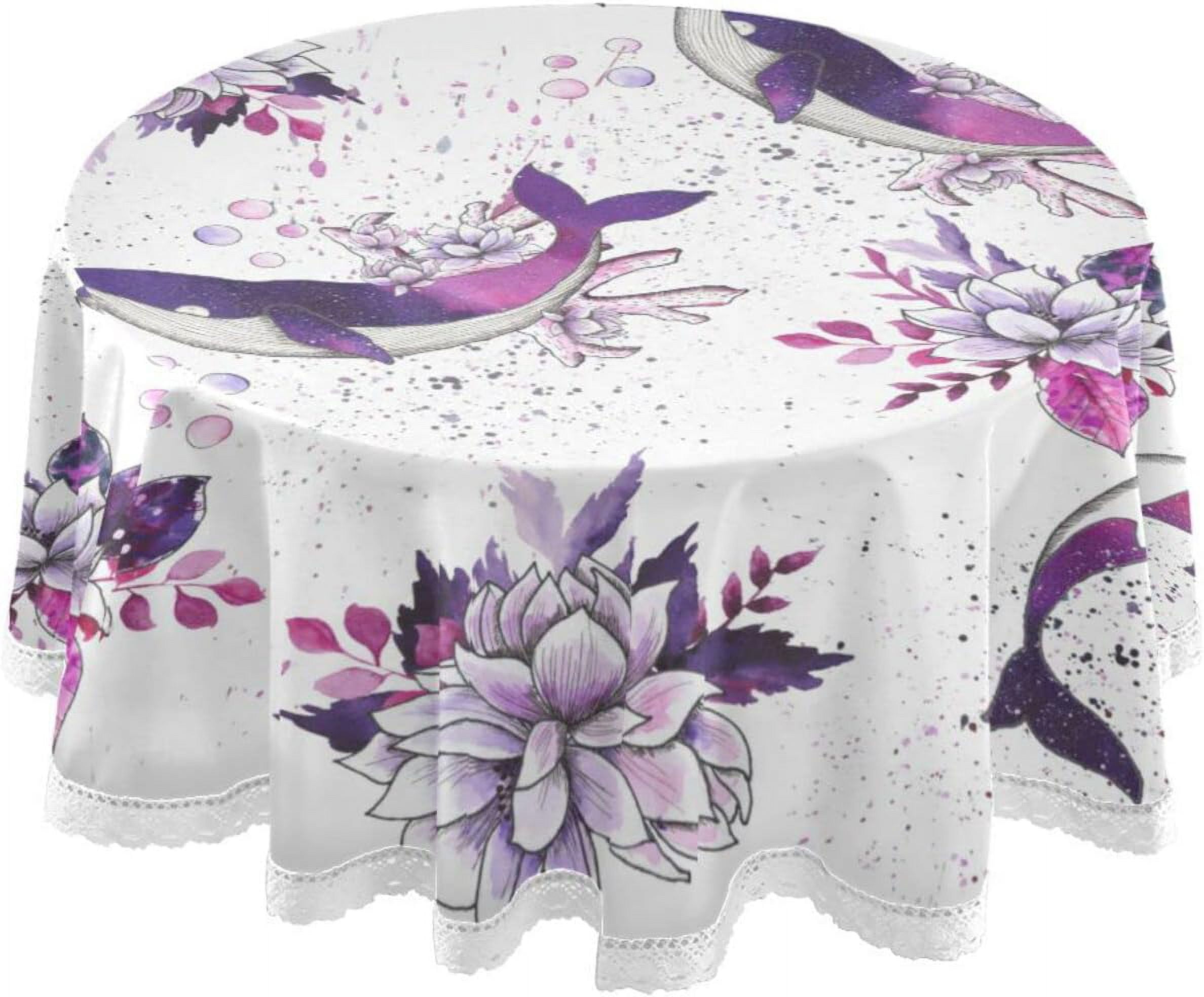 GZHJMY 60 Inch Round Tablecloth - Cute Whale Waterproof Spill-Proof ...