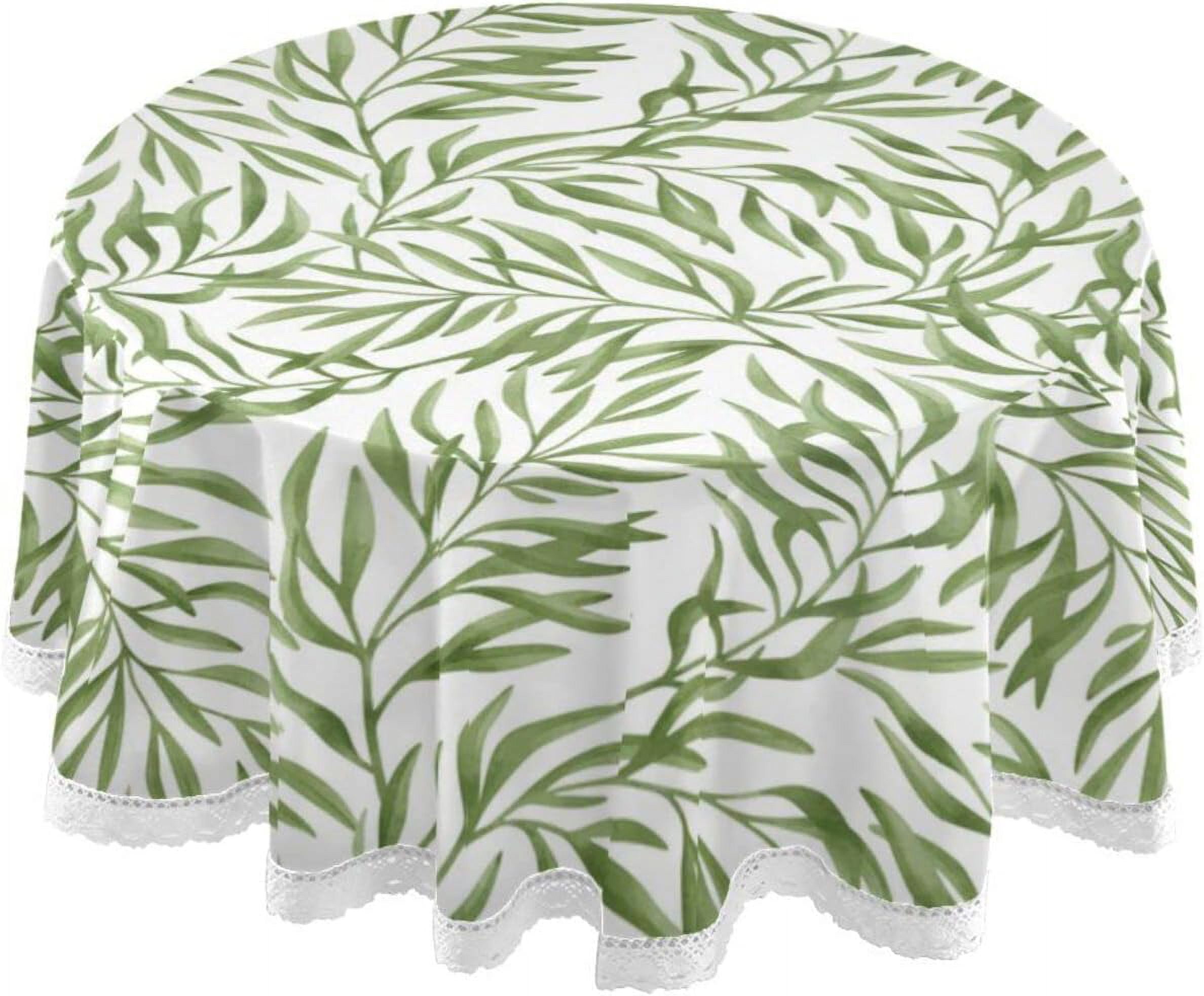 GZHJMY 60 Inch Round Tablecloth - Green Leaves Waterproof Washable ...