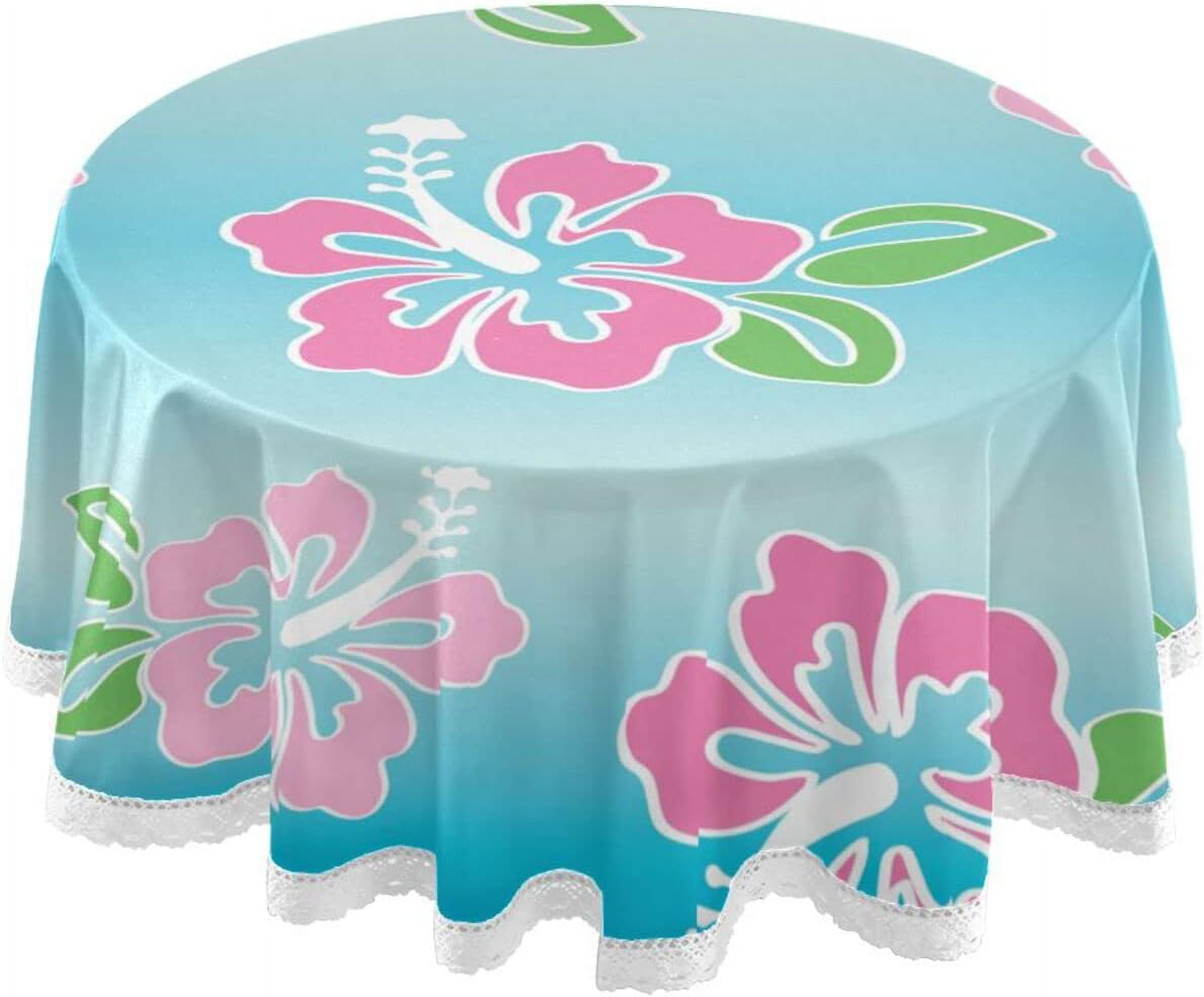 GZHJMY 60 Inch Round Tablecloth - Hibiscus Flower Waterproof Spill ...