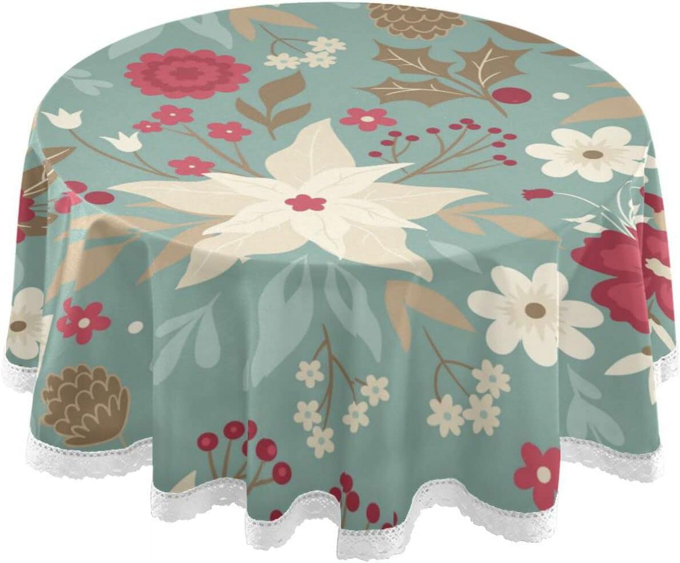 GZHJMY 60 Inch Round Tablecloth - Red White Flowers Waterproof Spill ...