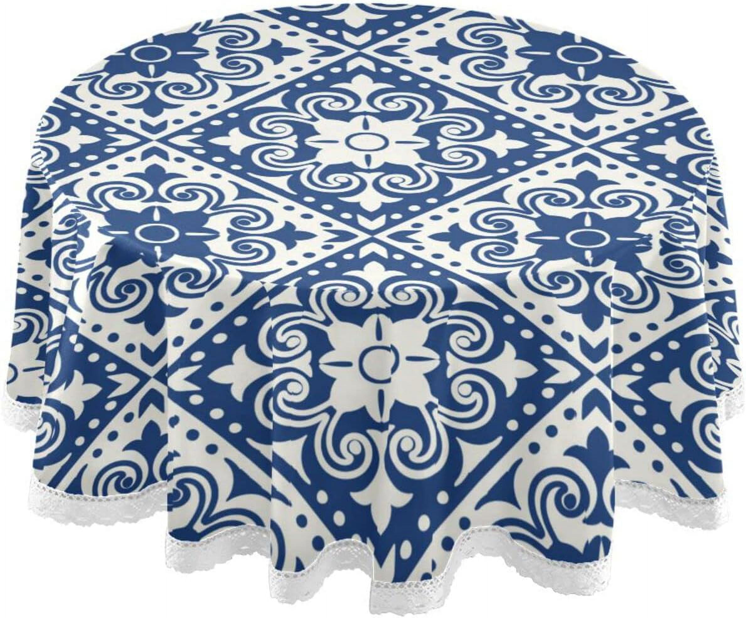 GZHJMY 60 Inch Round Tablecloth - Talavera Pattern Waterproof Spill ...
