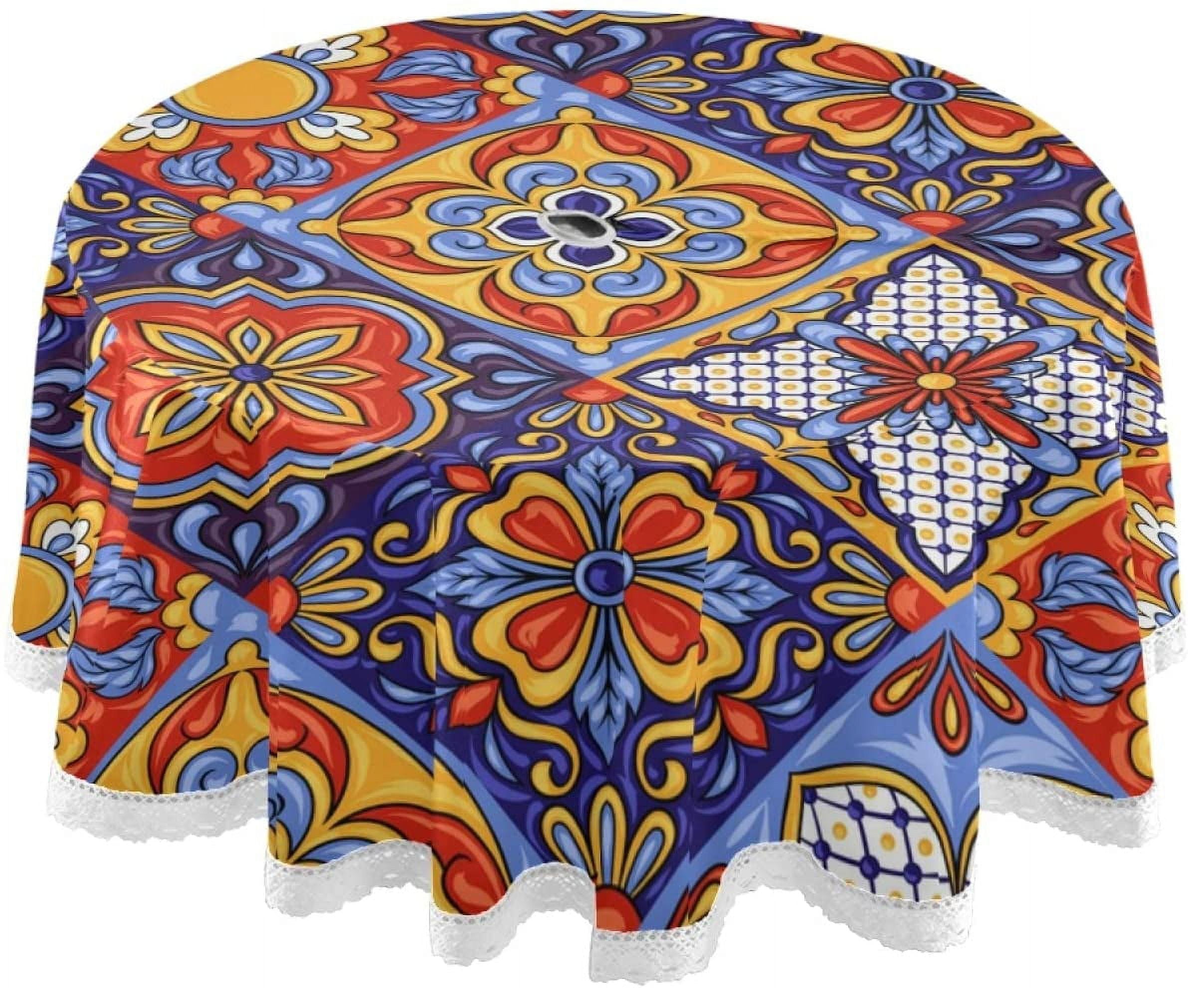 GZHJMY 60in Outdoor/Indoor Waterproof Spillproof Round Tablecloth with ...