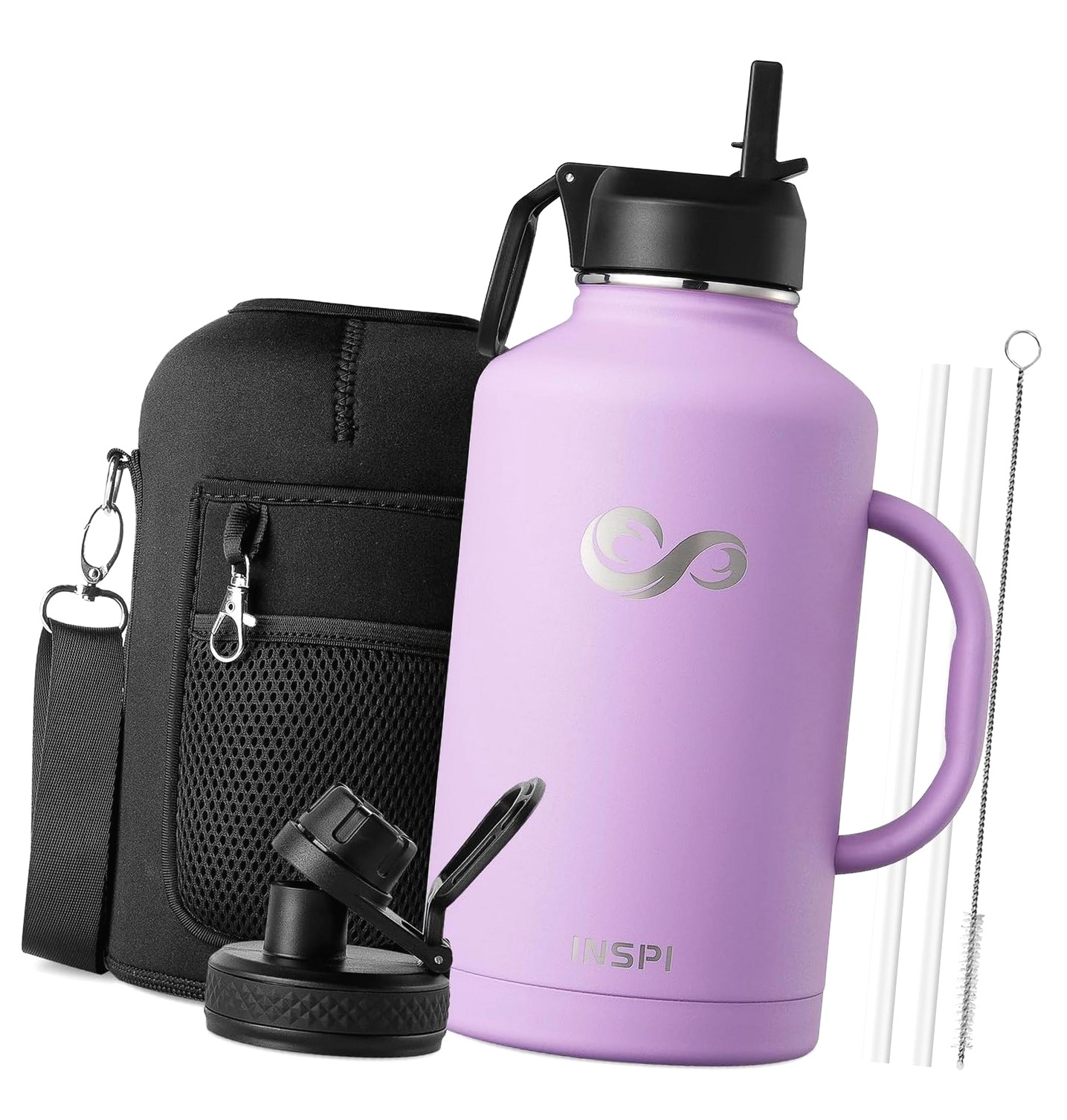 GZHJMY 64oz Insulated Water with Handle, Half Gallon Steel Flask ...