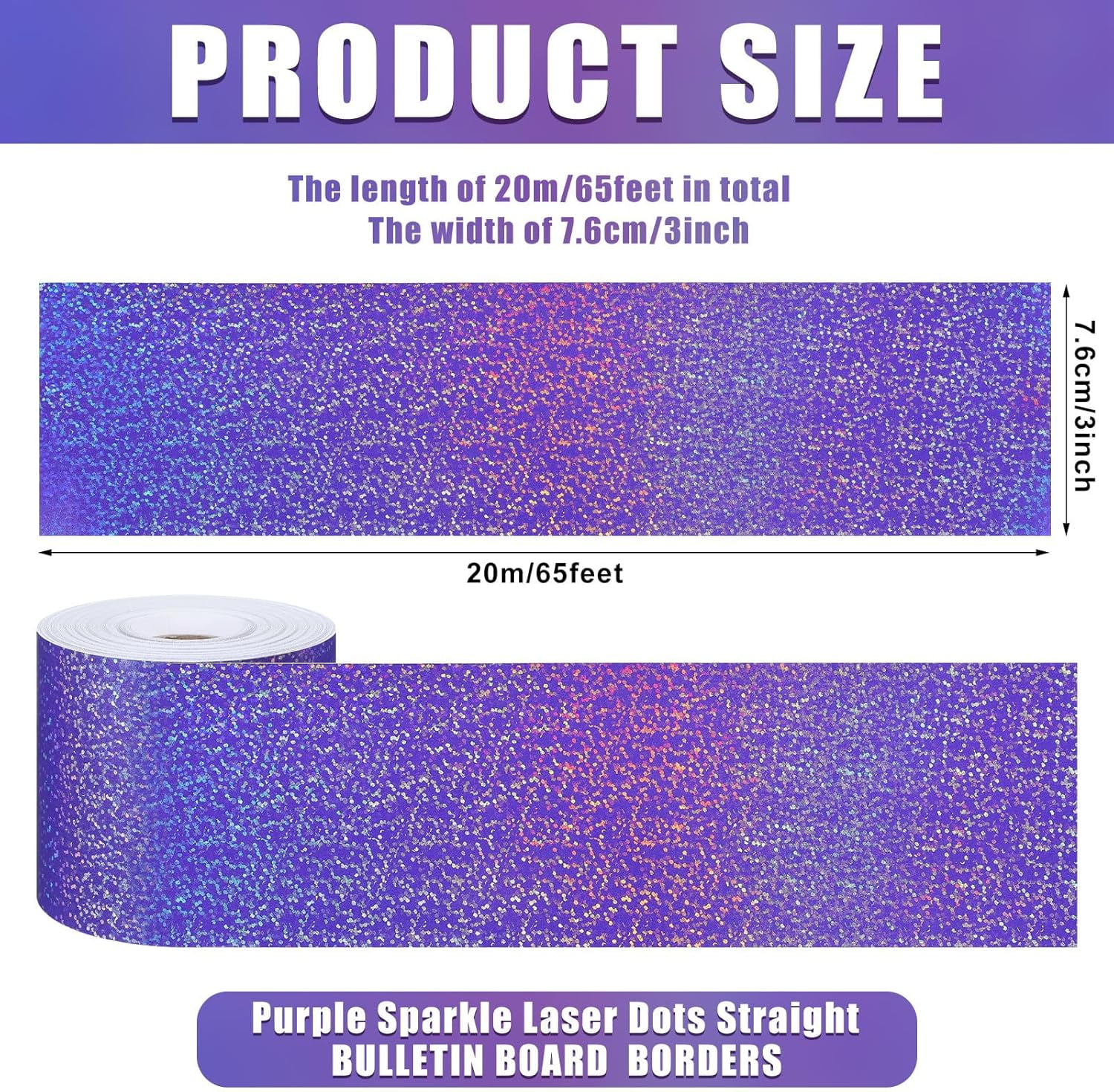 GZHJMY 65 Feet Holographic Bulletin Board Borders Sparkle Dots Straight ...