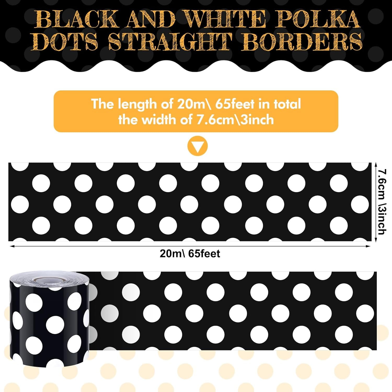 GZHJMY 65 Feet White with Polka Dots Bulletin Board Trim for Classroom ...