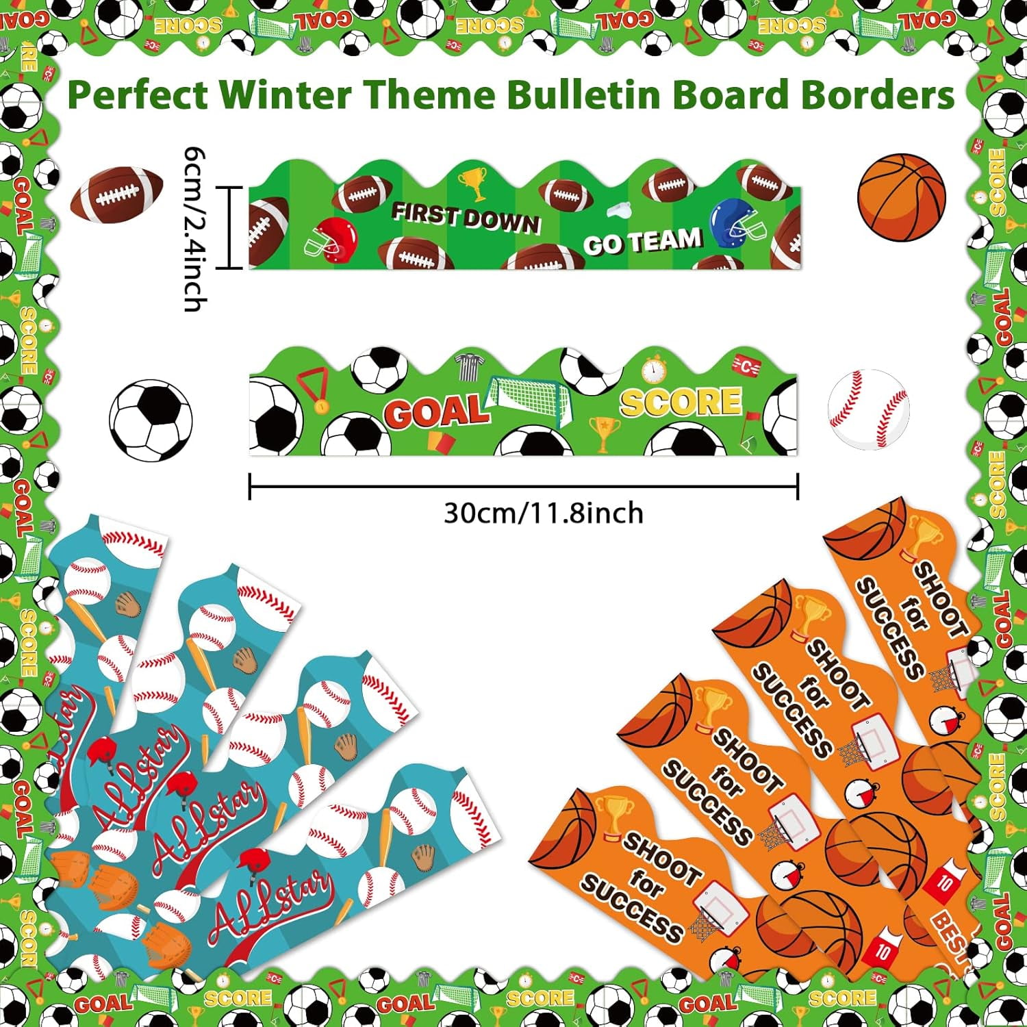 GZHJMY 67ft Athletic Bulletin Board Edge Soccer Bulletin Trim Borders ...