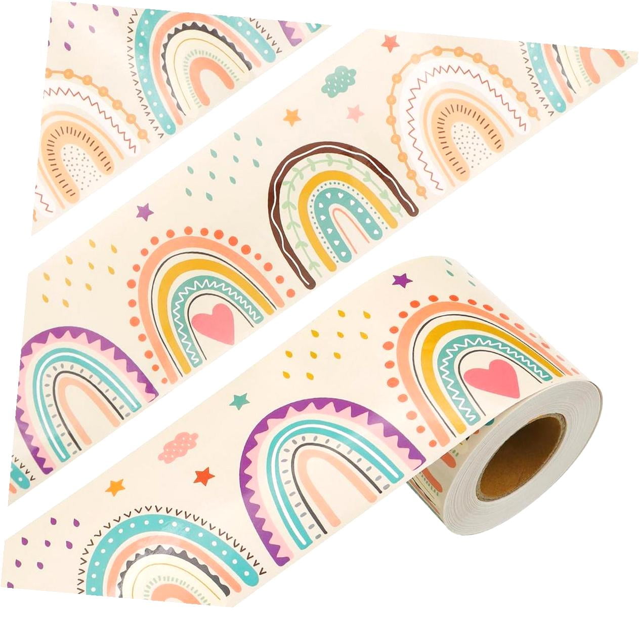 GZHJMY 68Ft Boho Bulletin Board Borders Self-Adhesive Rainbow Themed ...