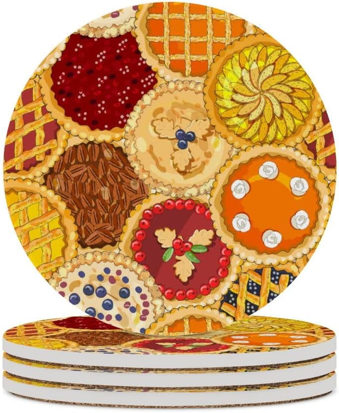 GZHJMY 6Pcs Round Pies for Harvest and Thanksgiving Ceramic Coasters ...