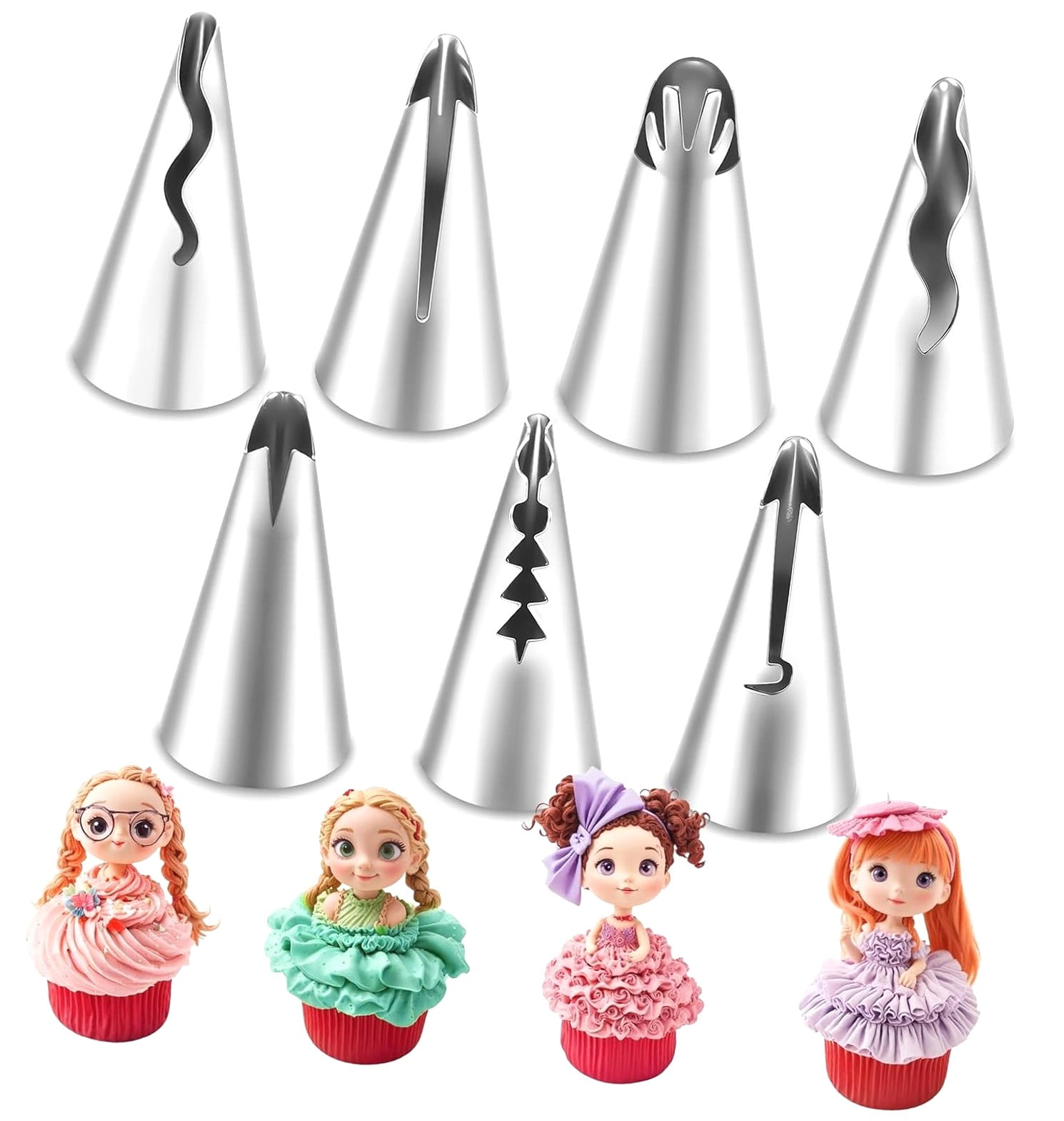 GZHJMY 7 Pieces Piping Tips Set Steel Tube Set with Pleated Skirt and ...