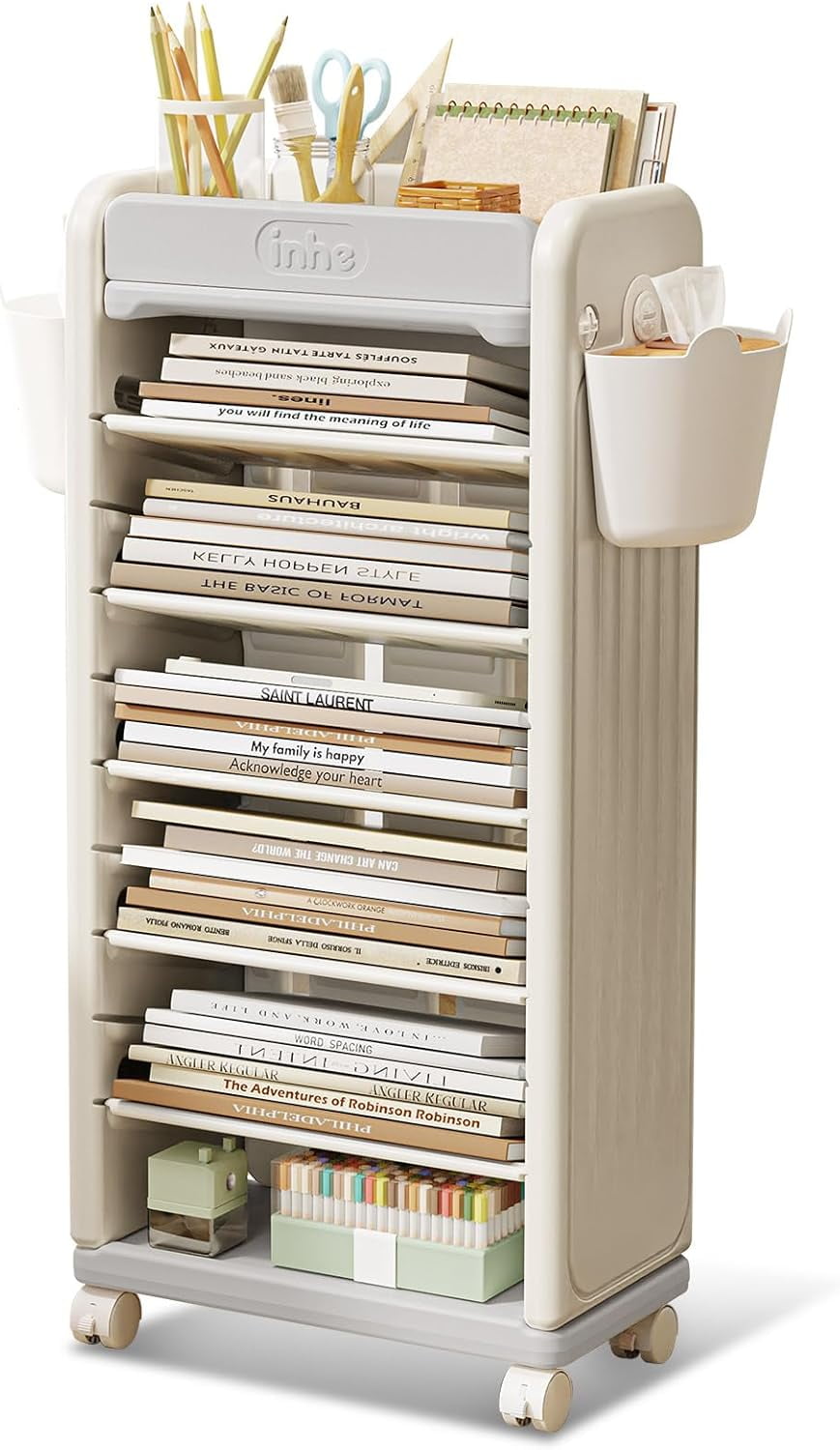 GZHJMY ® 7 Tier Book Cart | Mobile Booksh, Rolling Storage Cart ...