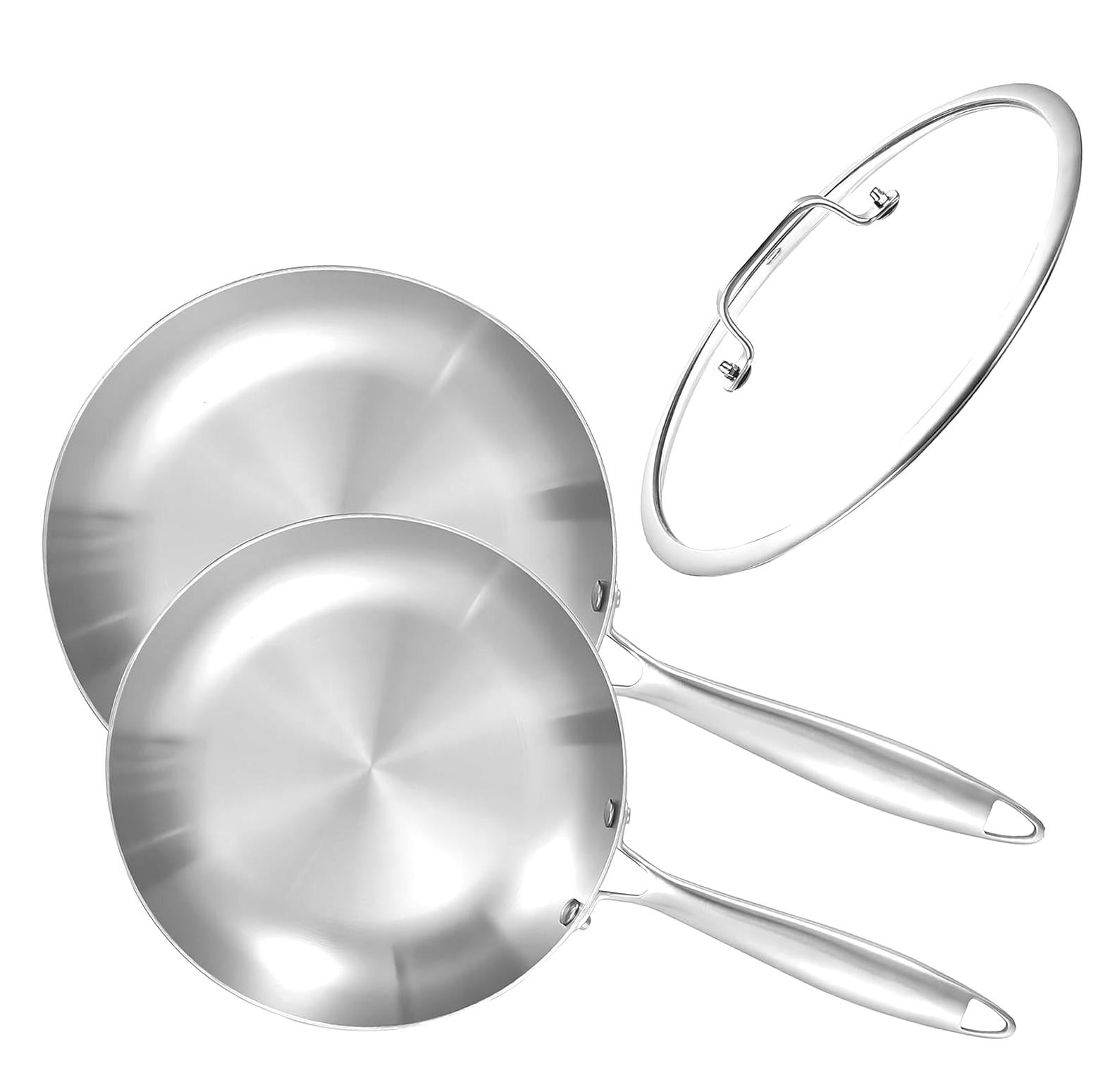 GZHJMY 8.5-10 Inch Tri-ply Steel Cookware Set with Cover, Skillets ...