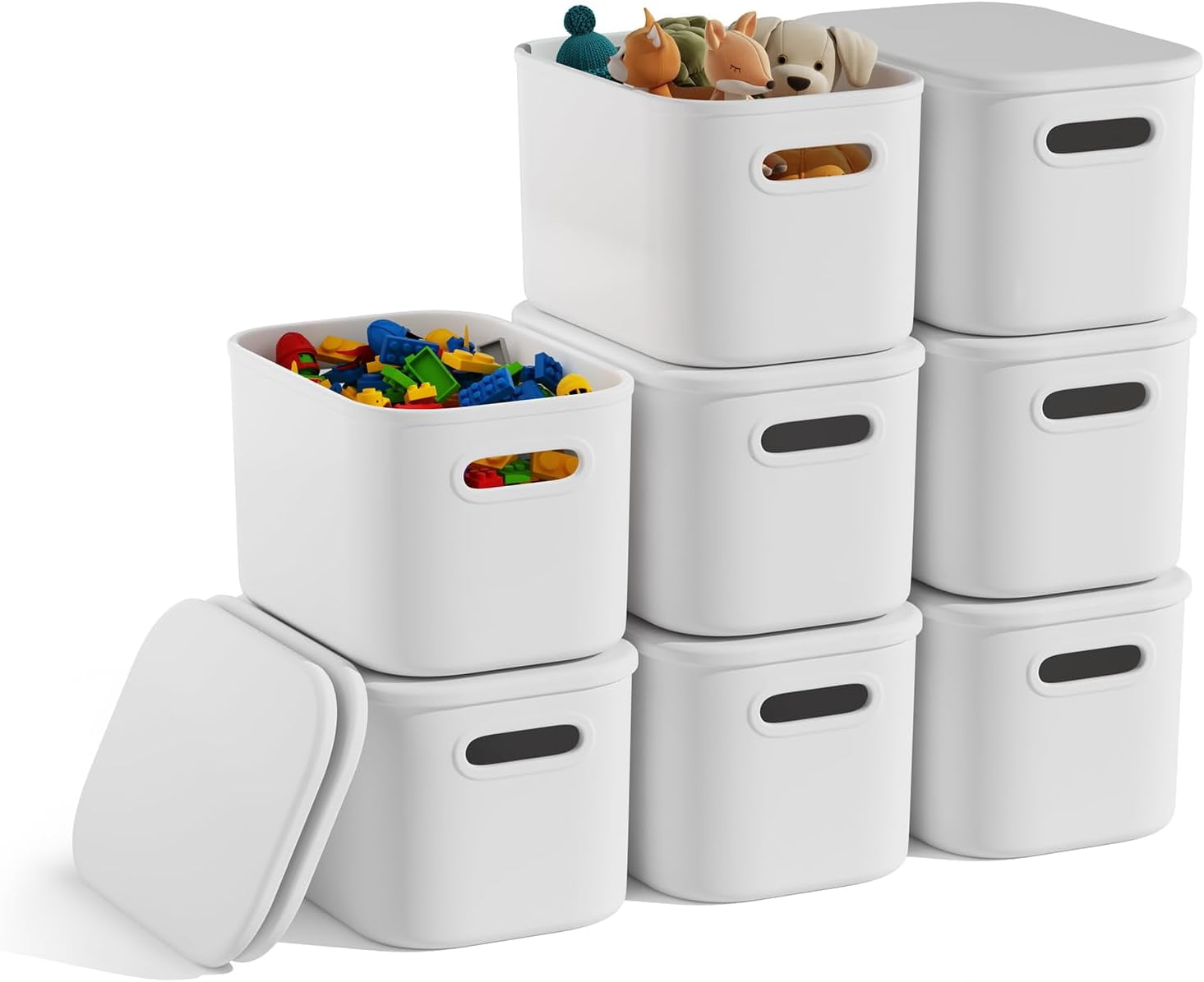 GZHJMY 8 Pack White Storage Bins with Lids for Shelves, White Storage ...