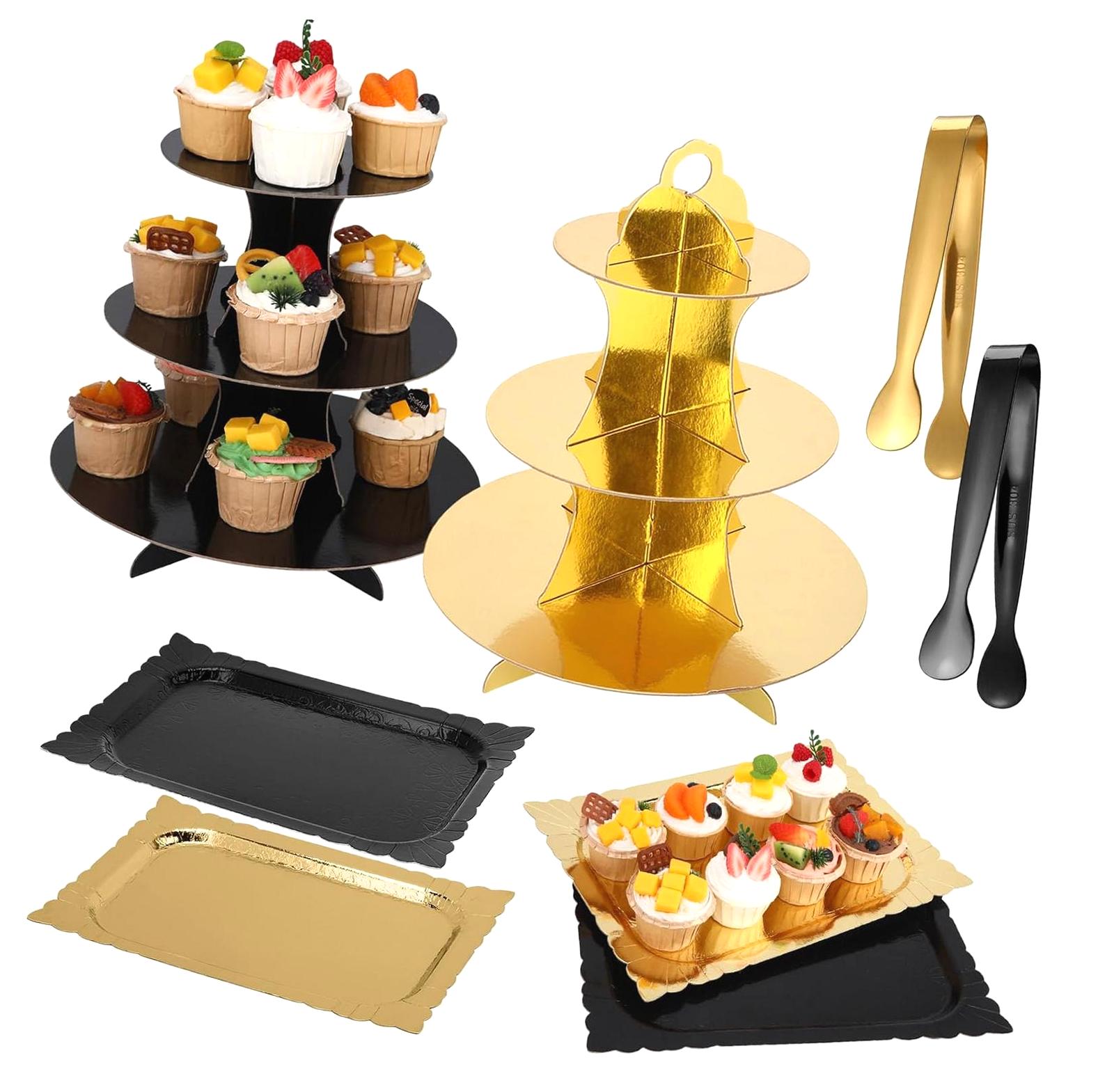 GZHJMY 8 Piece Cake Stand Set Including 2 x 3-Tier Cardboard Cupcake ...