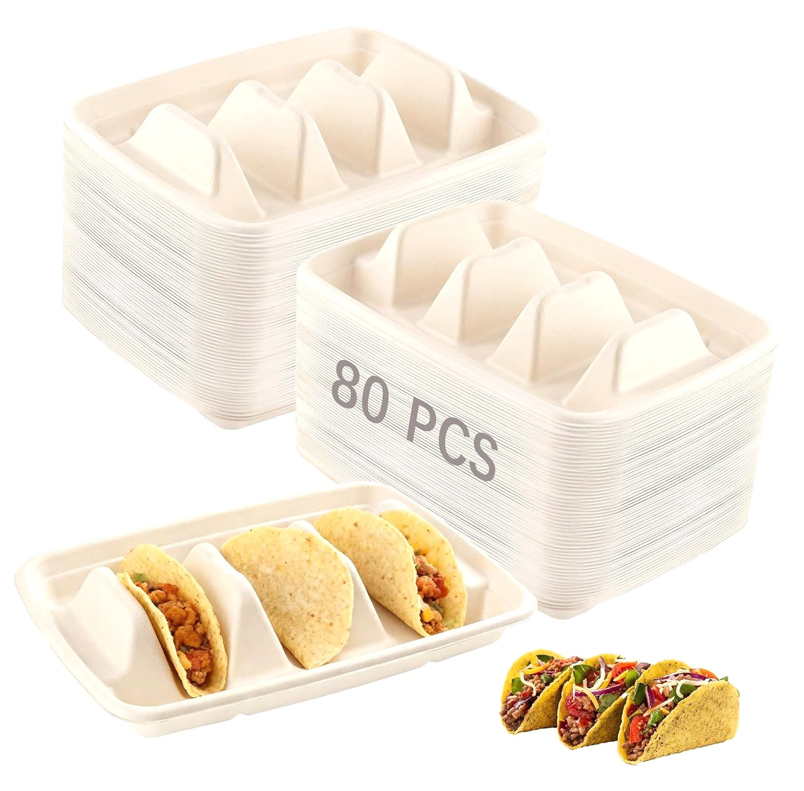 GZHJMY 80 Pack Taco Holders for Party, Taco Stands for 3 Tacos, Pulp ...