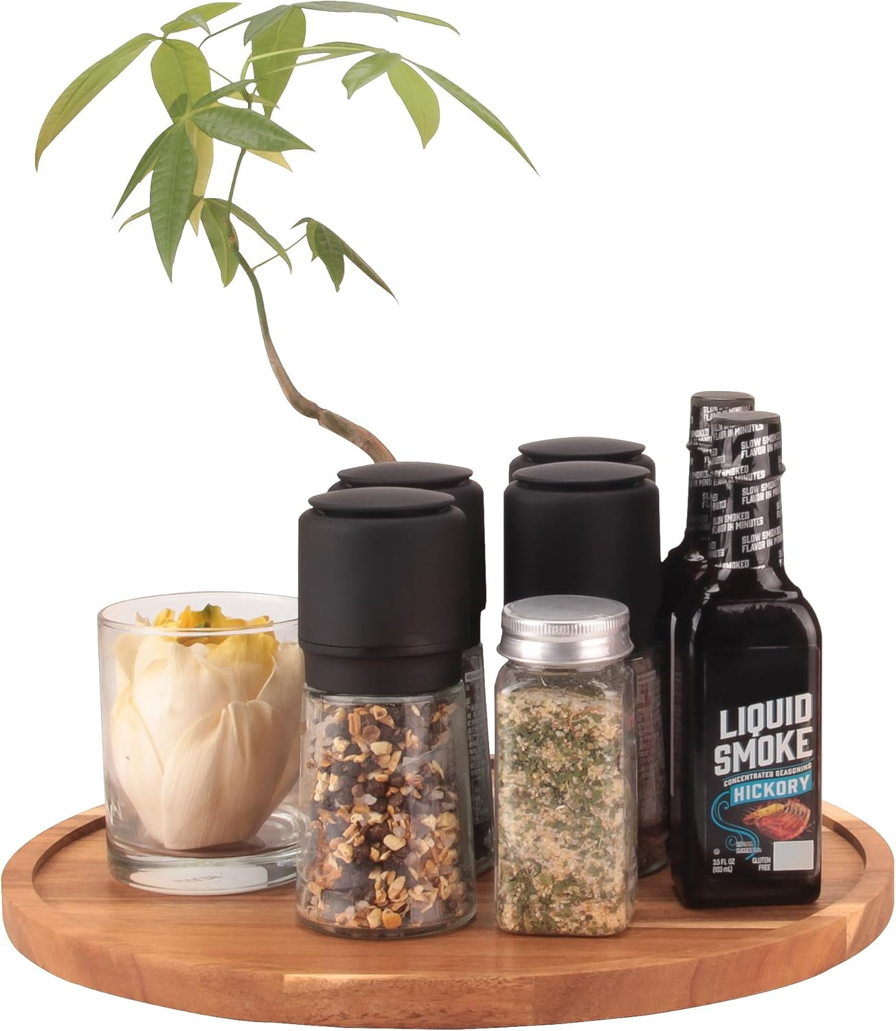 GZHJMY 9 inch Wooden Lazy Susan Turntable, Acacia Wood Spinning ...