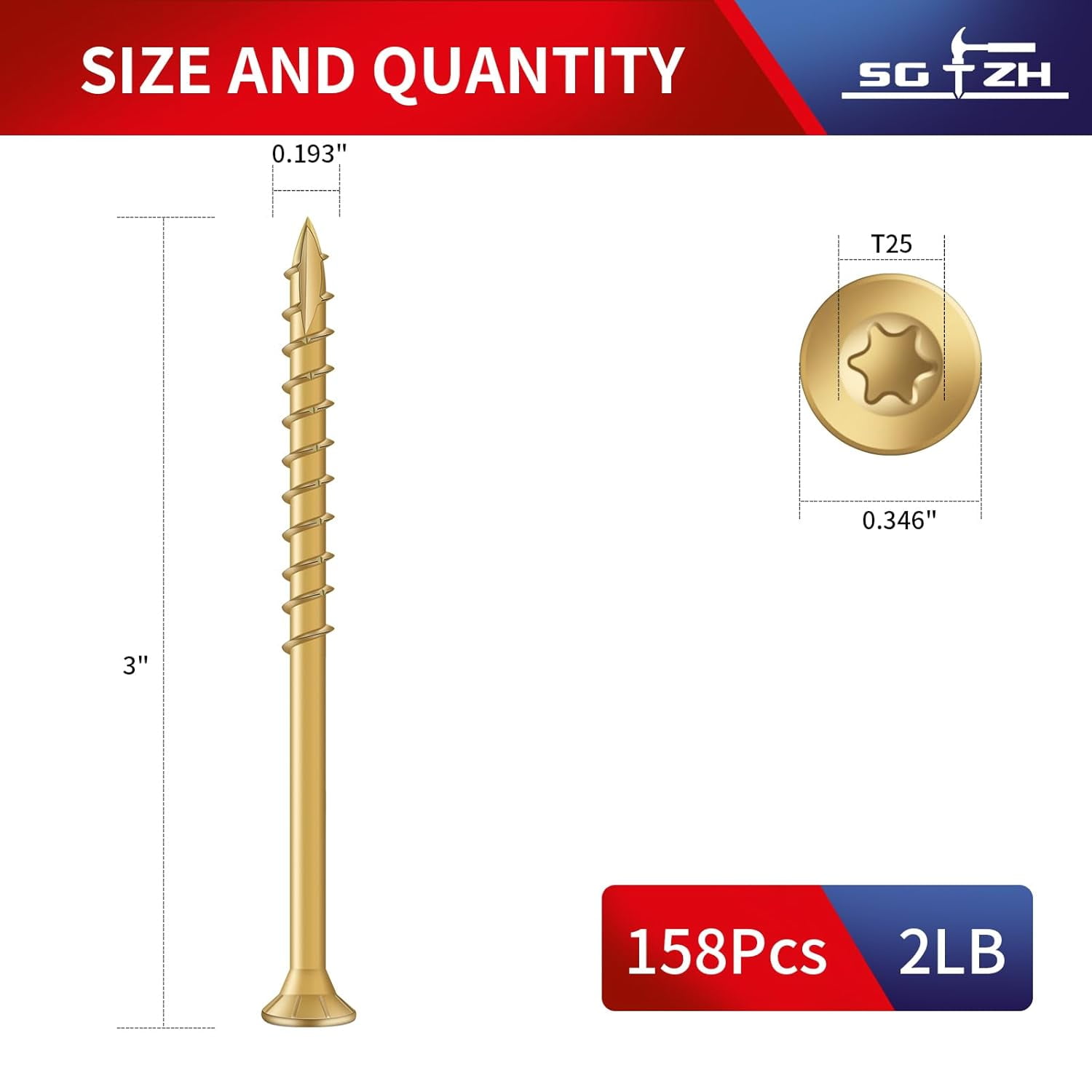 GZHJMY #9 x 3 Inch Deck Screws (158 Pieces) 2lb. Wood Screws. Carbon ...