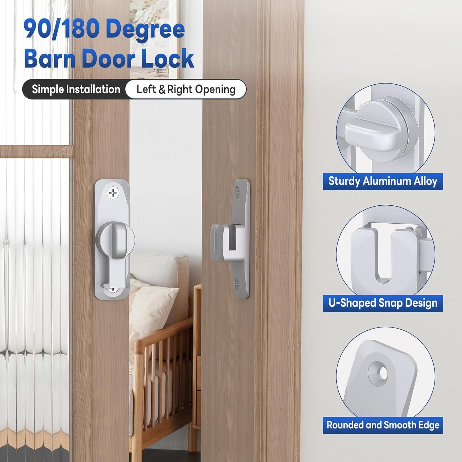 GZHJMY 90/180 Degree Barn Door Locks and Latches, Safety Aluminum ...