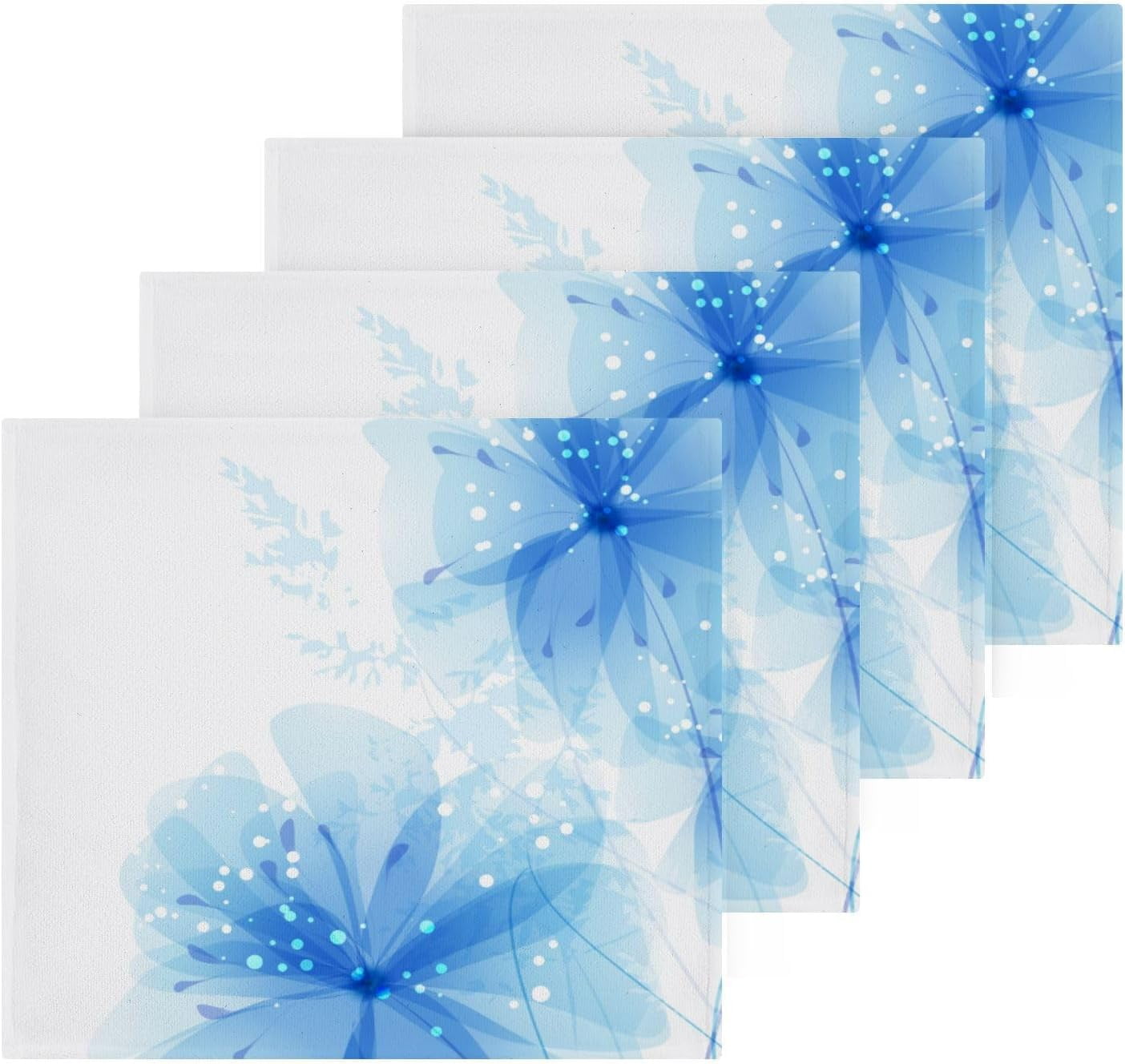 GZHJMY Abstract Blue Flowers Wash Cloths 4 Pcs Small Cotton Wash Towels ...