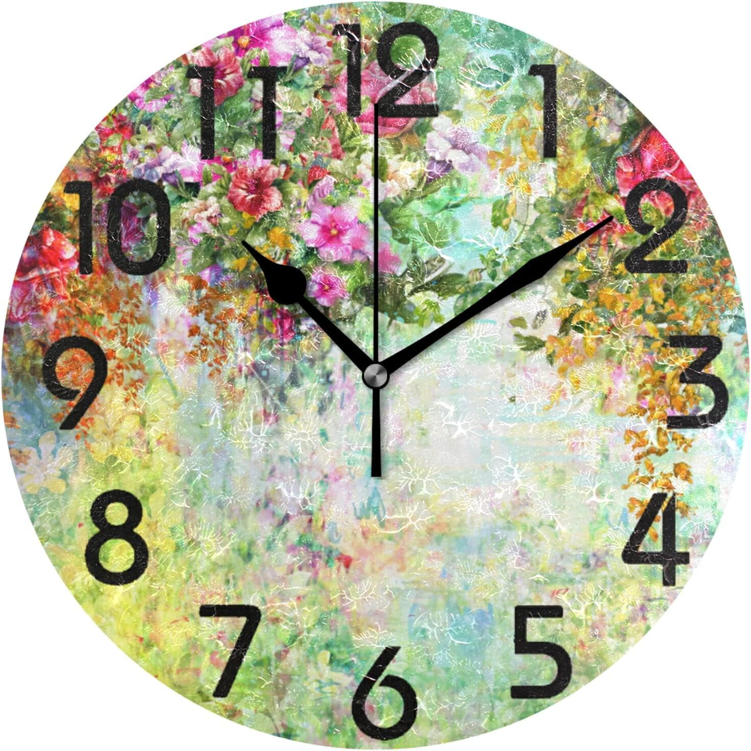 GZHJMY Abstract Flower Watercolor Round Wall Clock, 9.5 Inch Battery ...